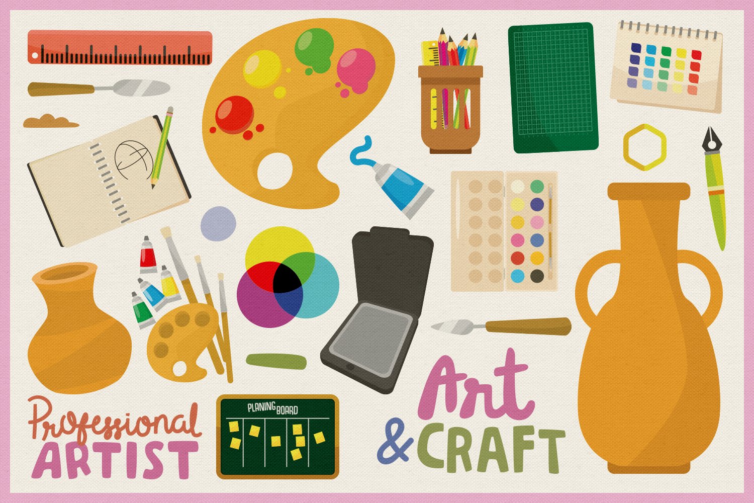 Artist Studio Vector Clipart and Seamless Pattern