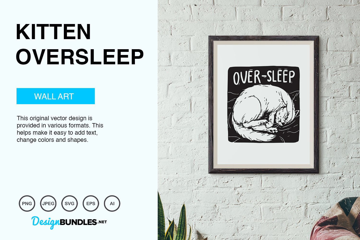 Kitten Oversleep Vector Illustration