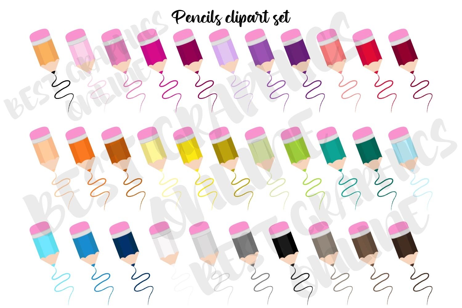 Pencil Clipart, Digital Pencils, Back to School Clipart set (807628 ...
