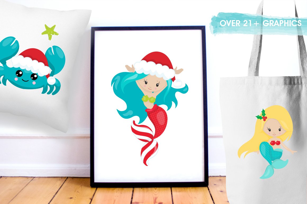 Mermaid Christmas graphic and illustrations (363260) | Illustrations ...