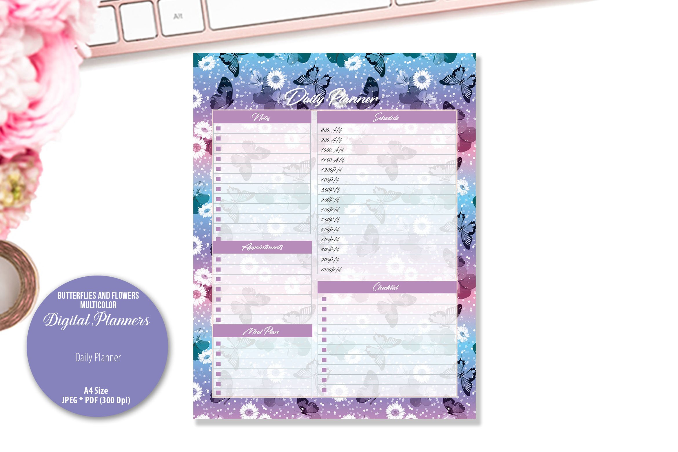 Butterflies and Flowers Multicolor Digital Planner