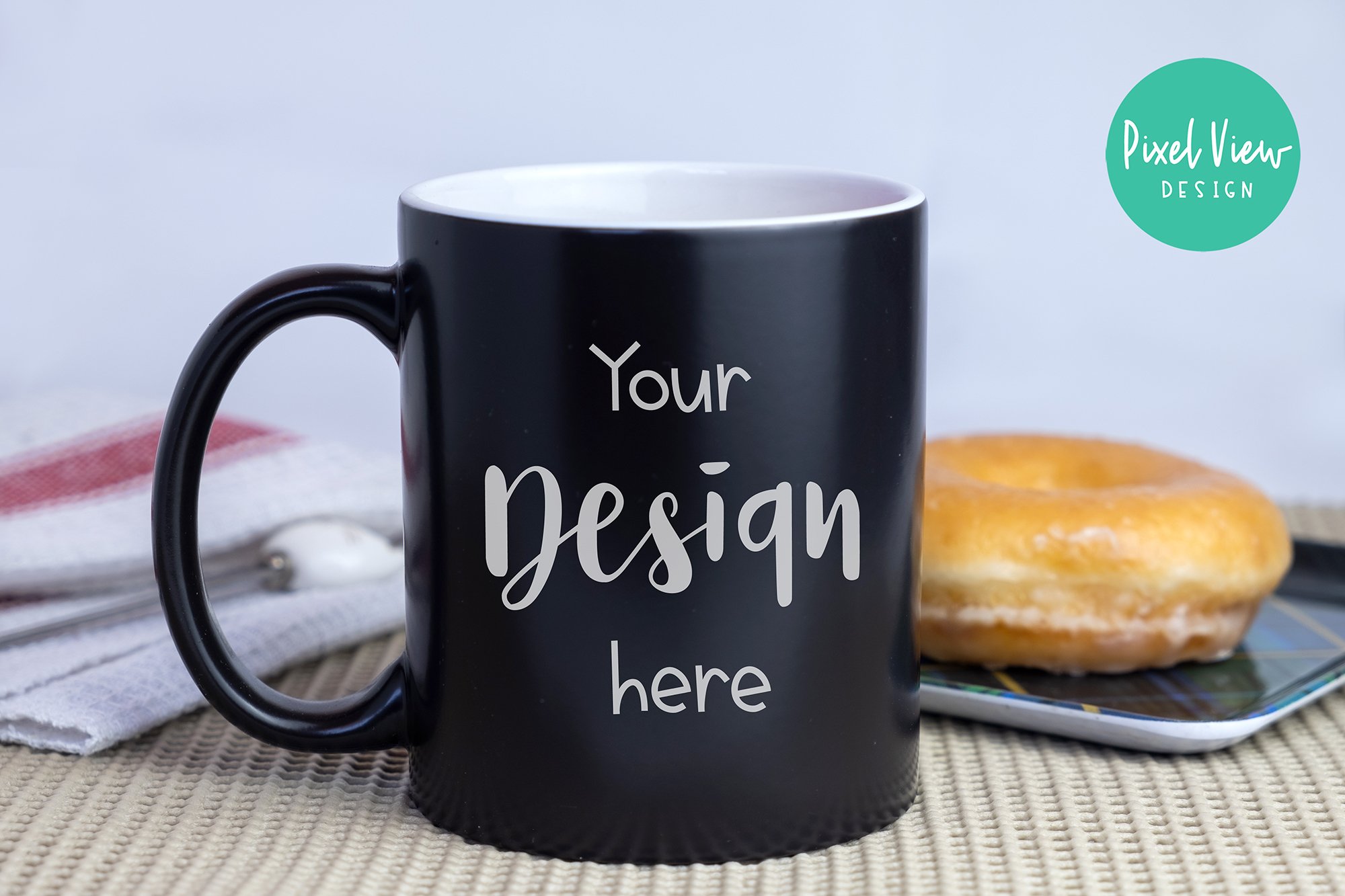 Black Coffee Mug with Donut (1271348) | Mockups | Design Bundles