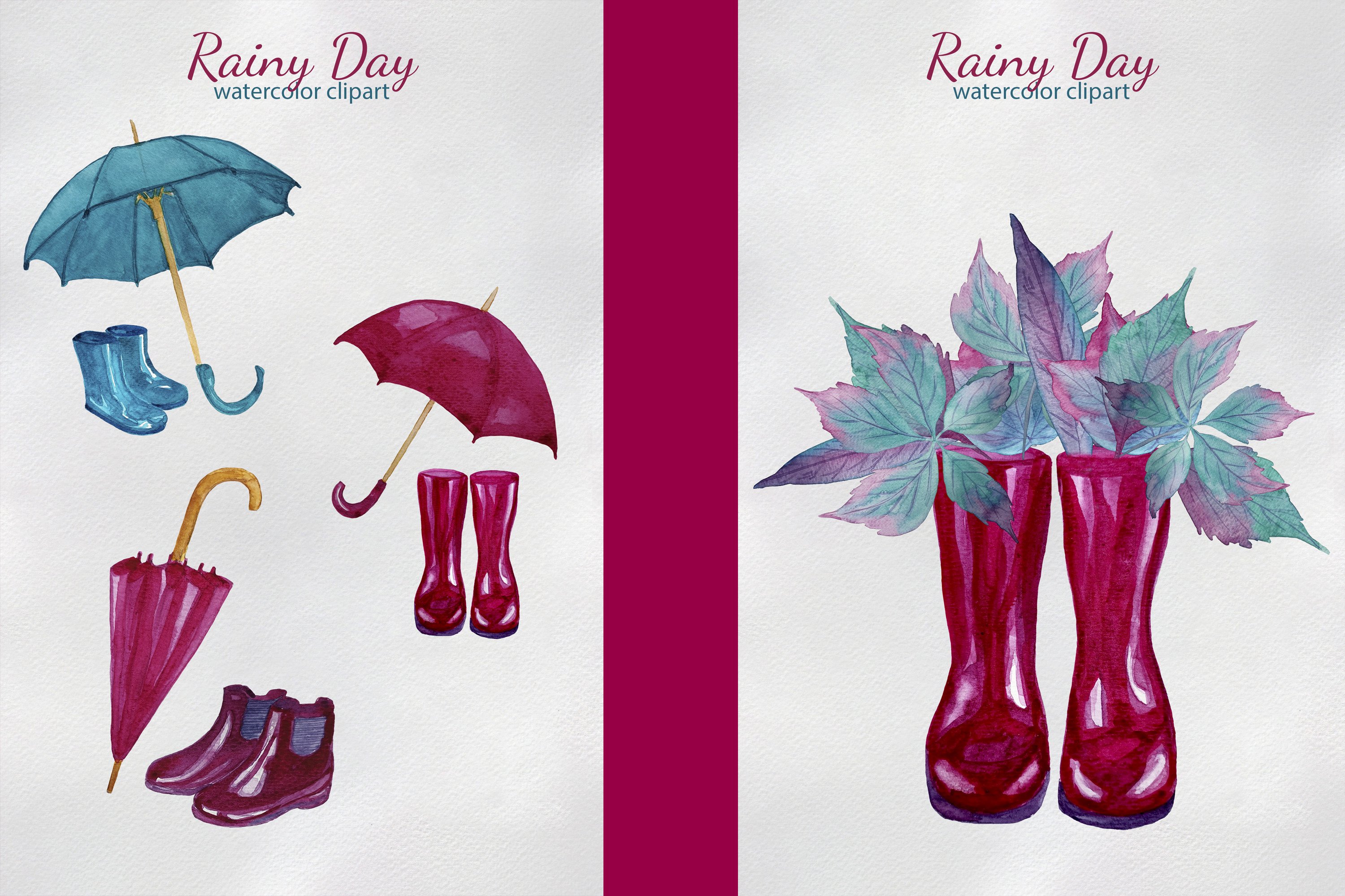 Rainy Day Watercolor Clipart (533984) | Illustrations | Design Bundles