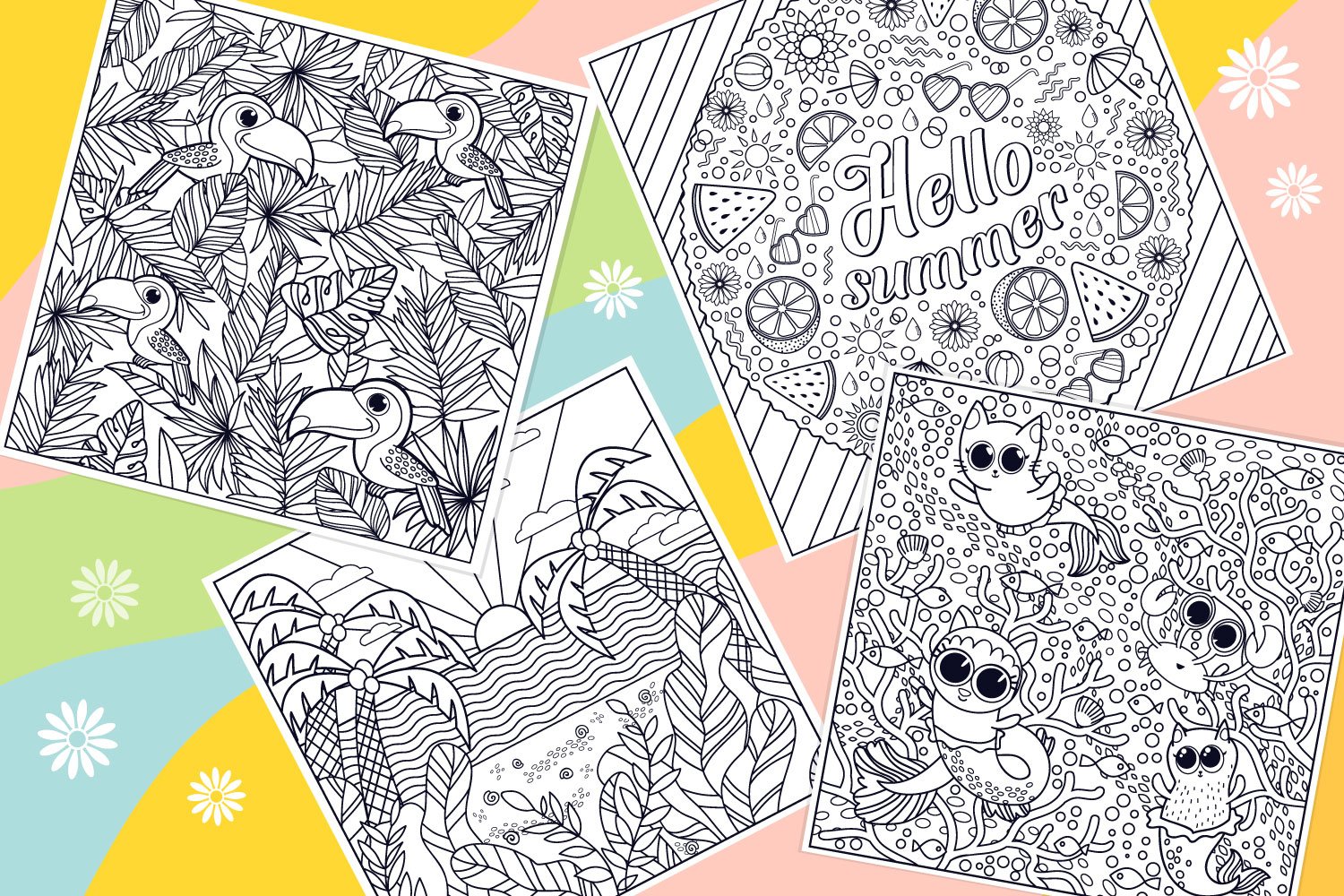 Summer Coloring Page Bundle- 10 vector items (562670) | Coloring Pages ...