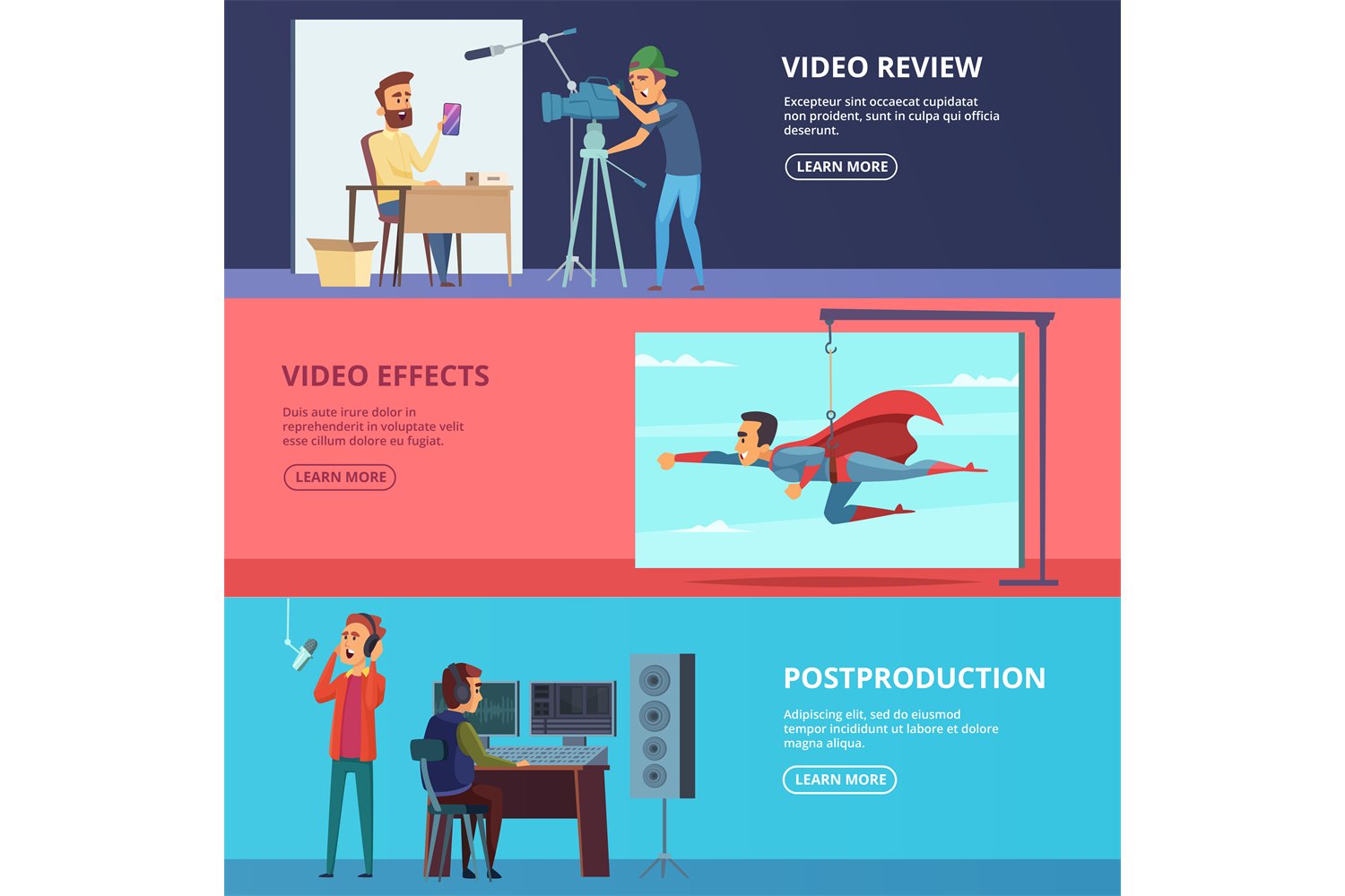 Banners set with illustrations of movie production (825591 ...