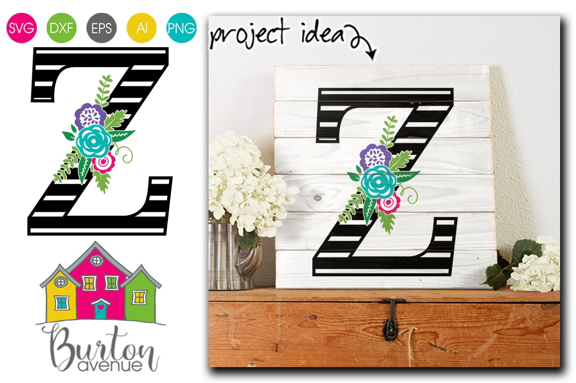 Striped Floral Letter Z SVG File (205307) | SVGs | Design Bundles