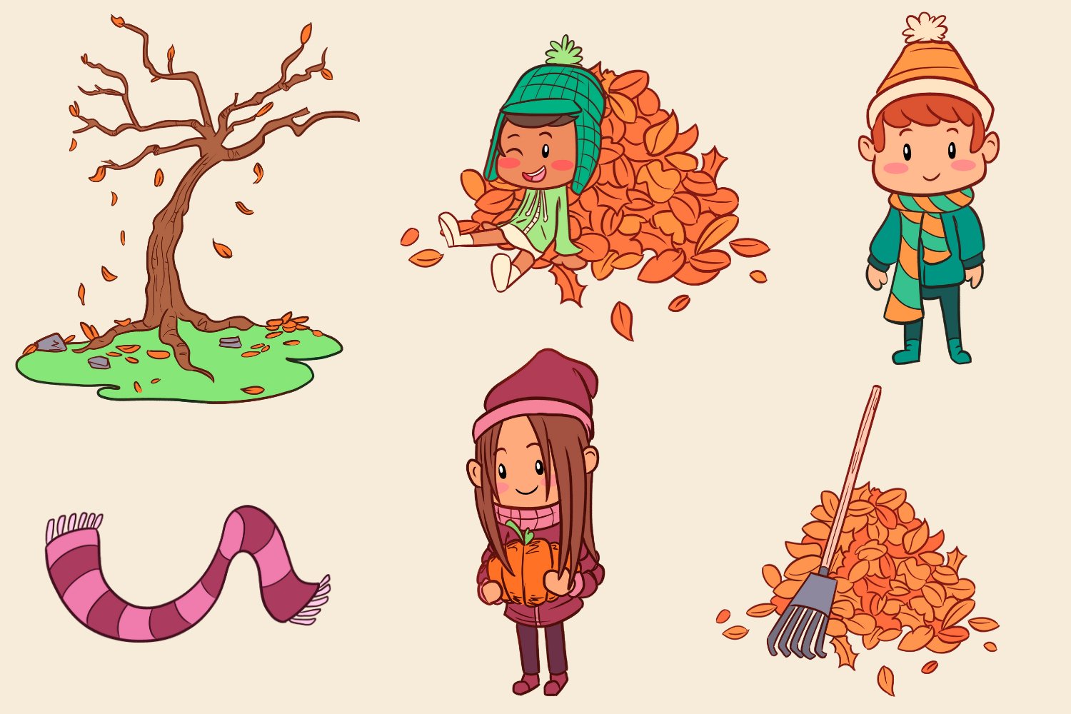 Cute Fall Kids Illustrations