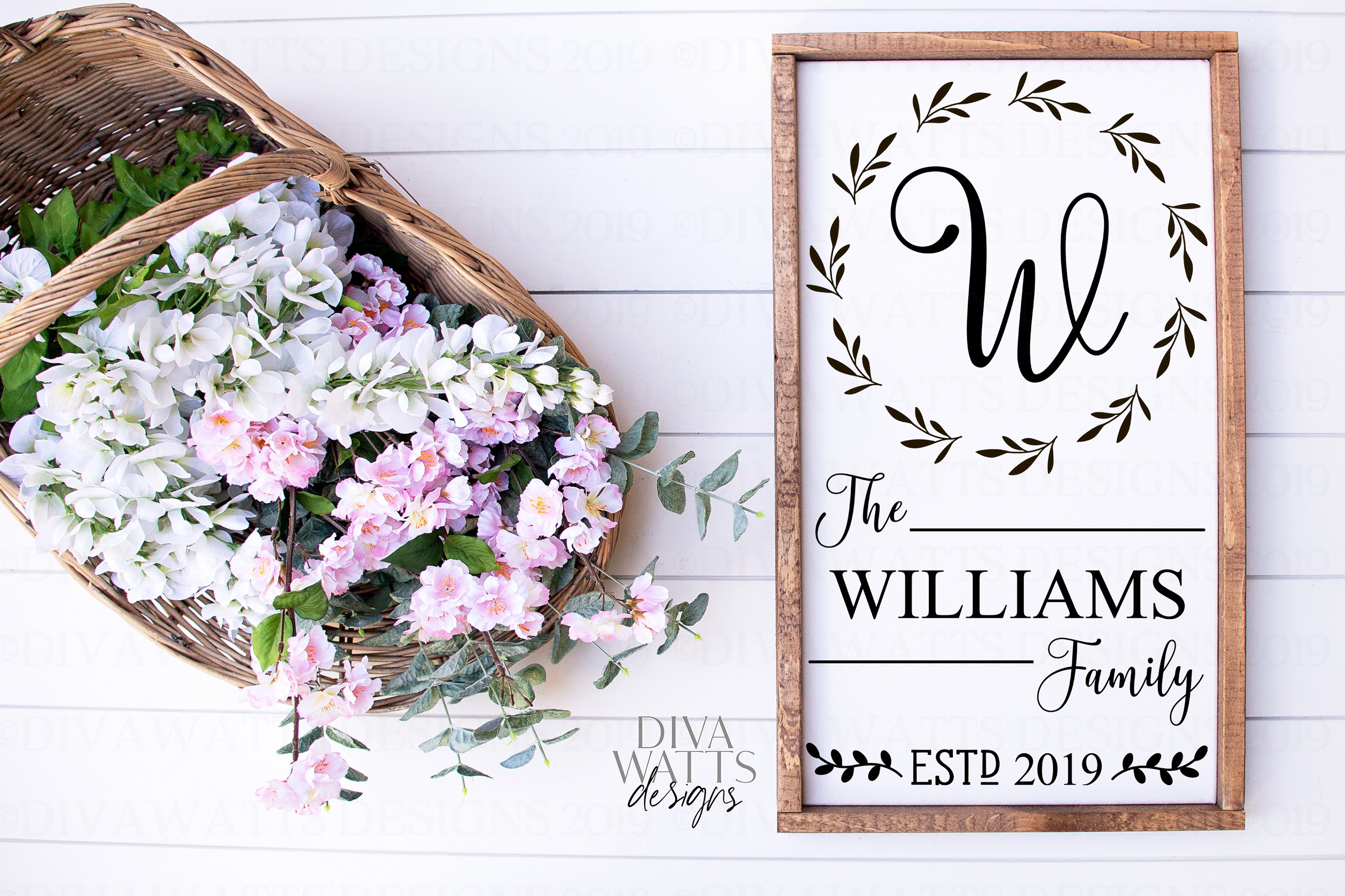 Monogram Wreath Family Last Name Farmhouse Sign SVG (412355) | SVGs ...