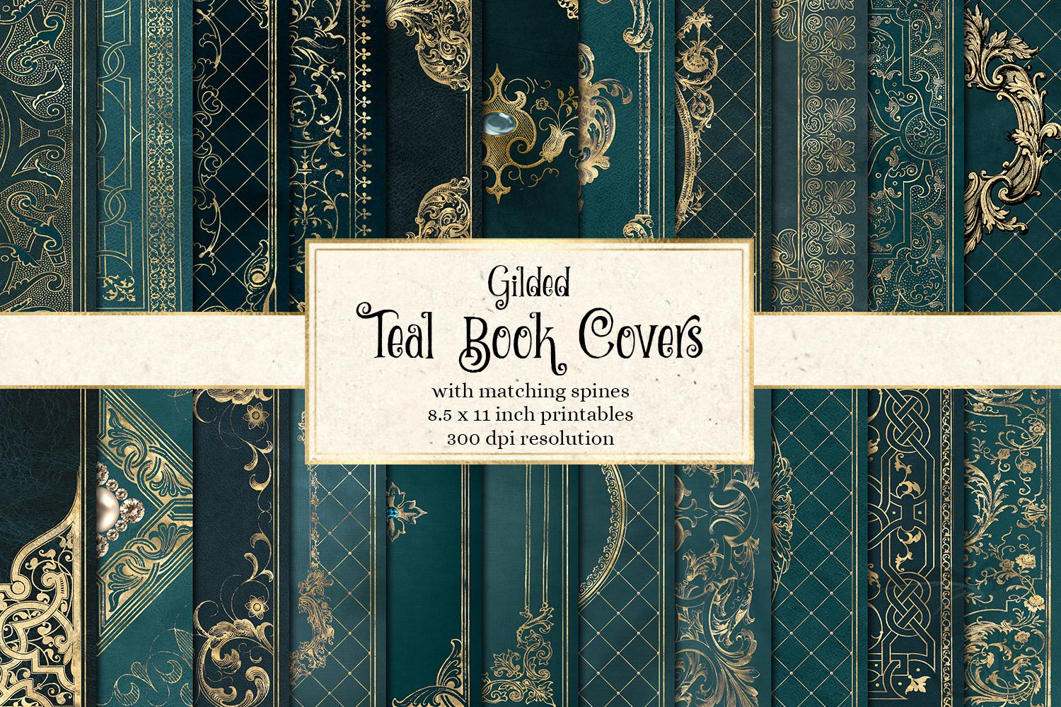 Gilded Teal Book Covers (356962) | Textures | Design Bundles