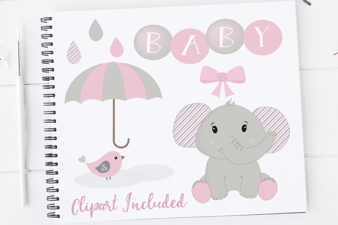 Girl Elephant Baby Shower Clip Art