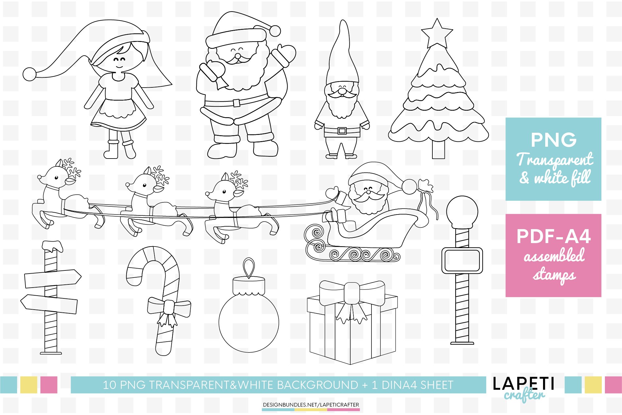 Christmas digital stamp, Santa Claus png coloring clipart (941105 ...