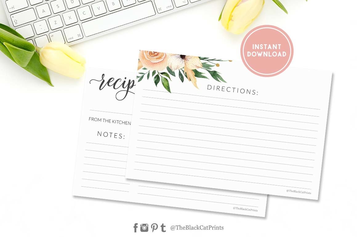 Floral Watercolor Recipe card | Printable | Double Sided (276843 ...