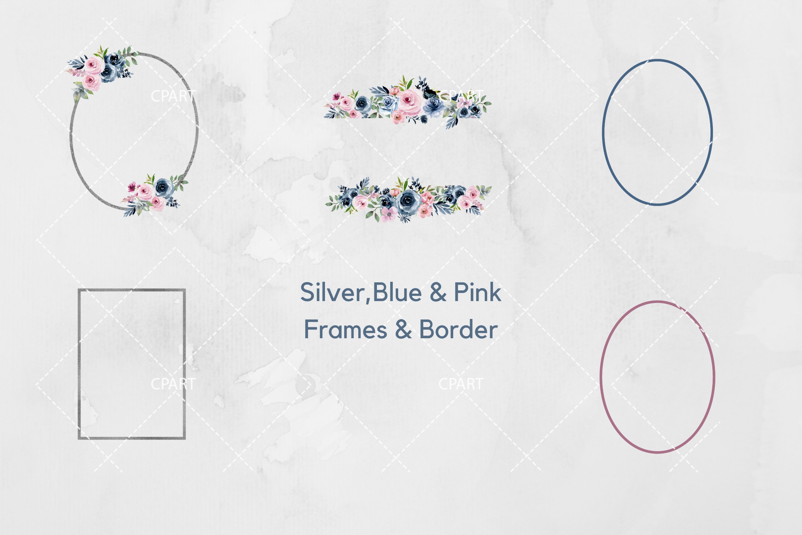 Pink Blue Watercolor Flower Clipart Bundle PNG (751936) | Elements ...