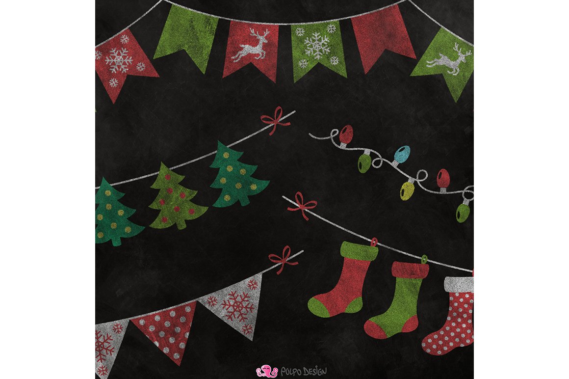 Chalkboard Christmas Bunting clipart (139566) | Illustrations | Design ...