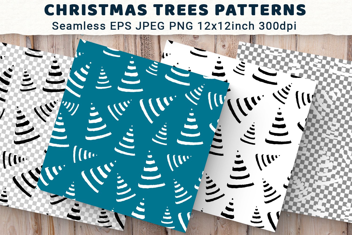 Seamless Stylized Christmas Trees Patterns. Digital paper. (935085 ...