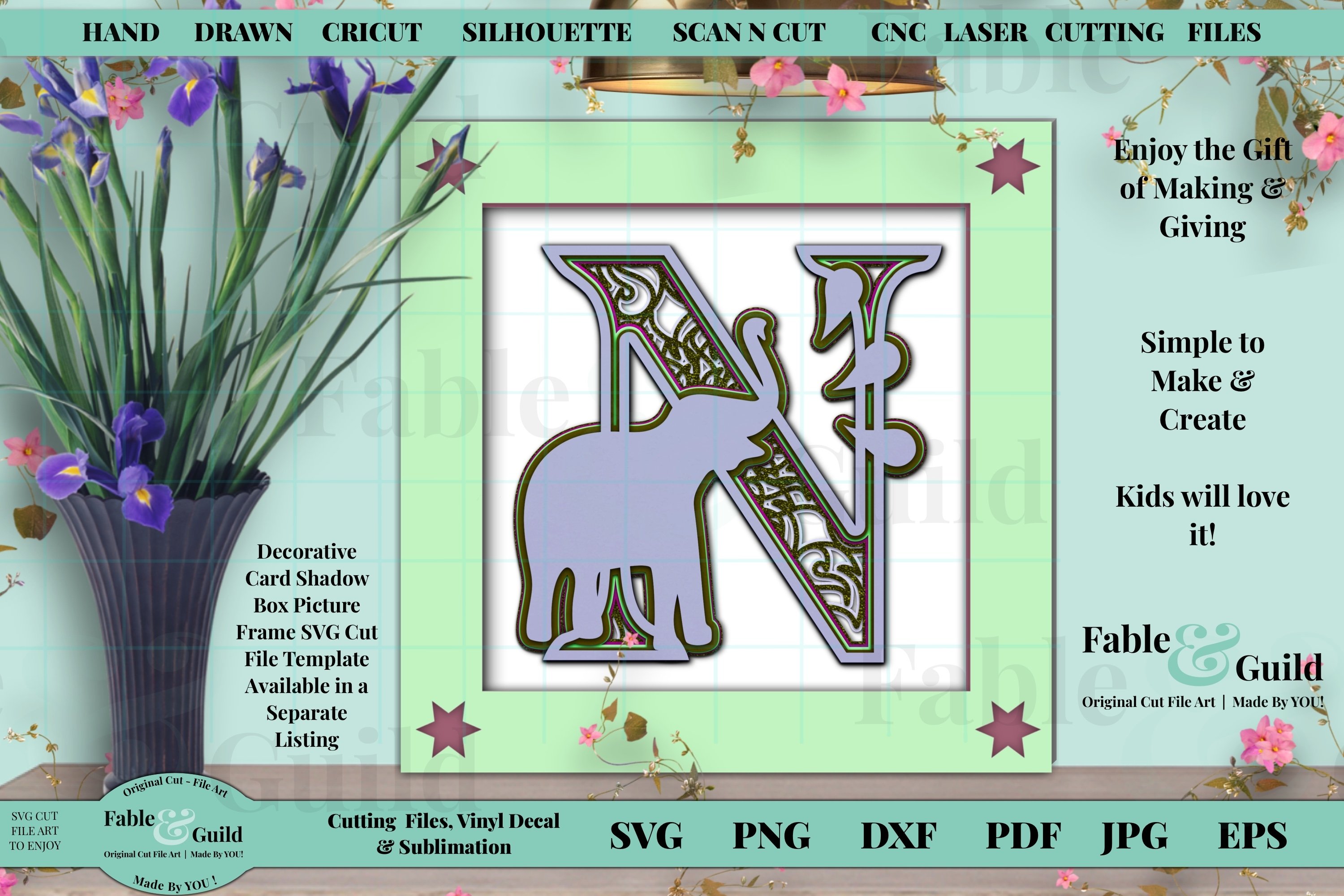 Elephant SVG Alphabet Letter 3D Layered Monogram N Cut File (1205728 ...