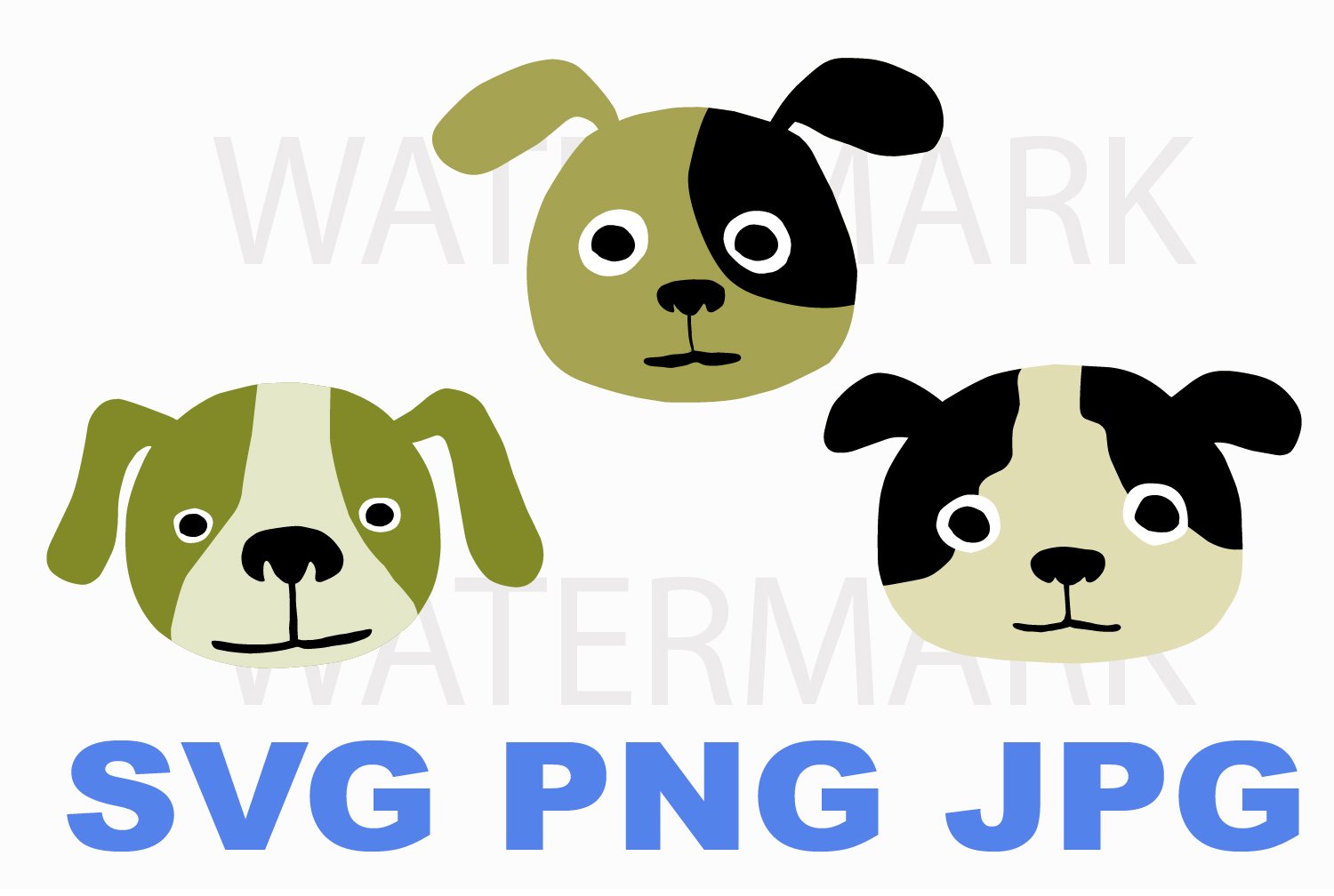 Three Cute dog head - SVG PNG JPG