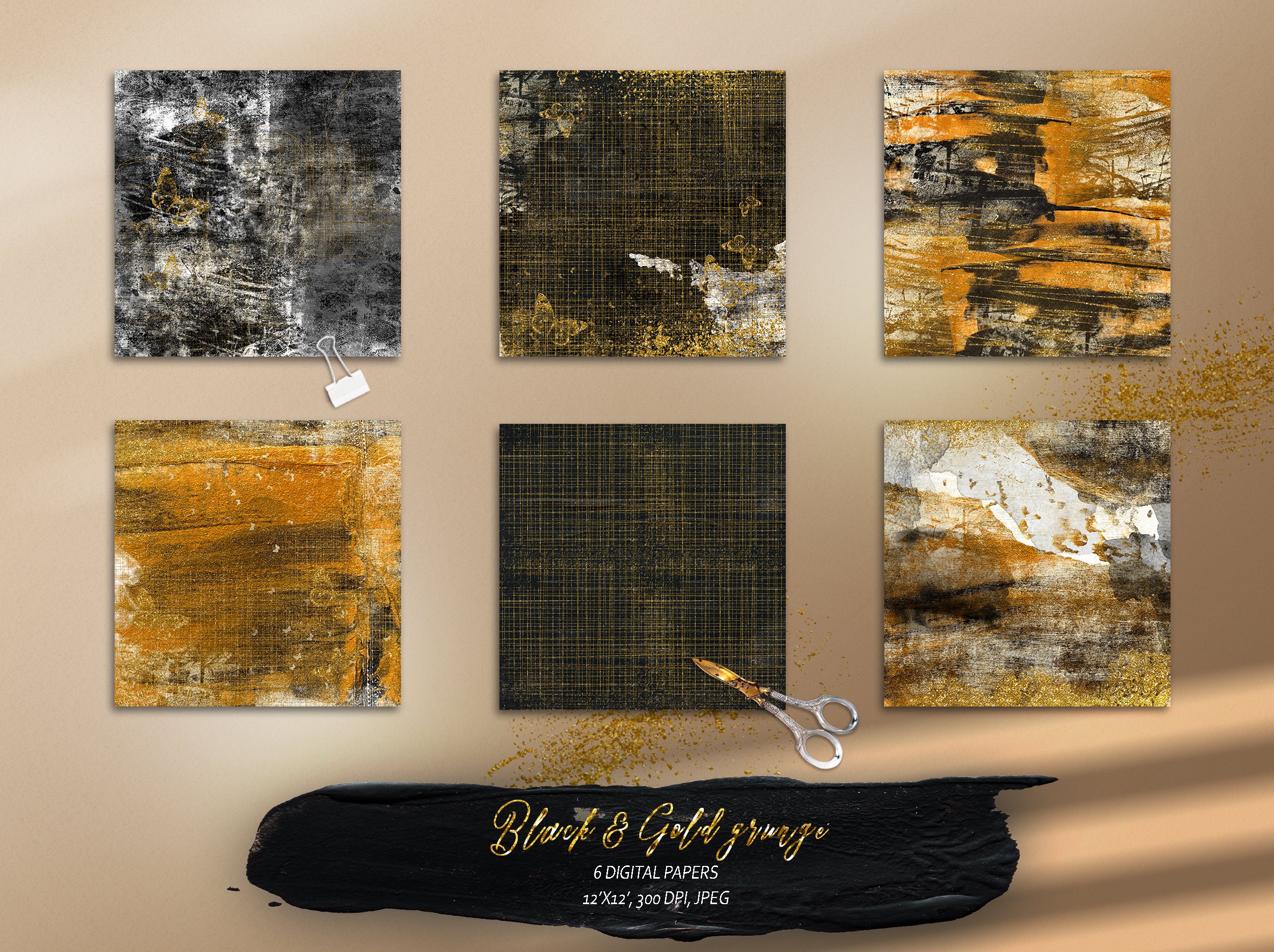 Black and Gold grunge paper. Scrapbook paper. Digital paper (687170 ...