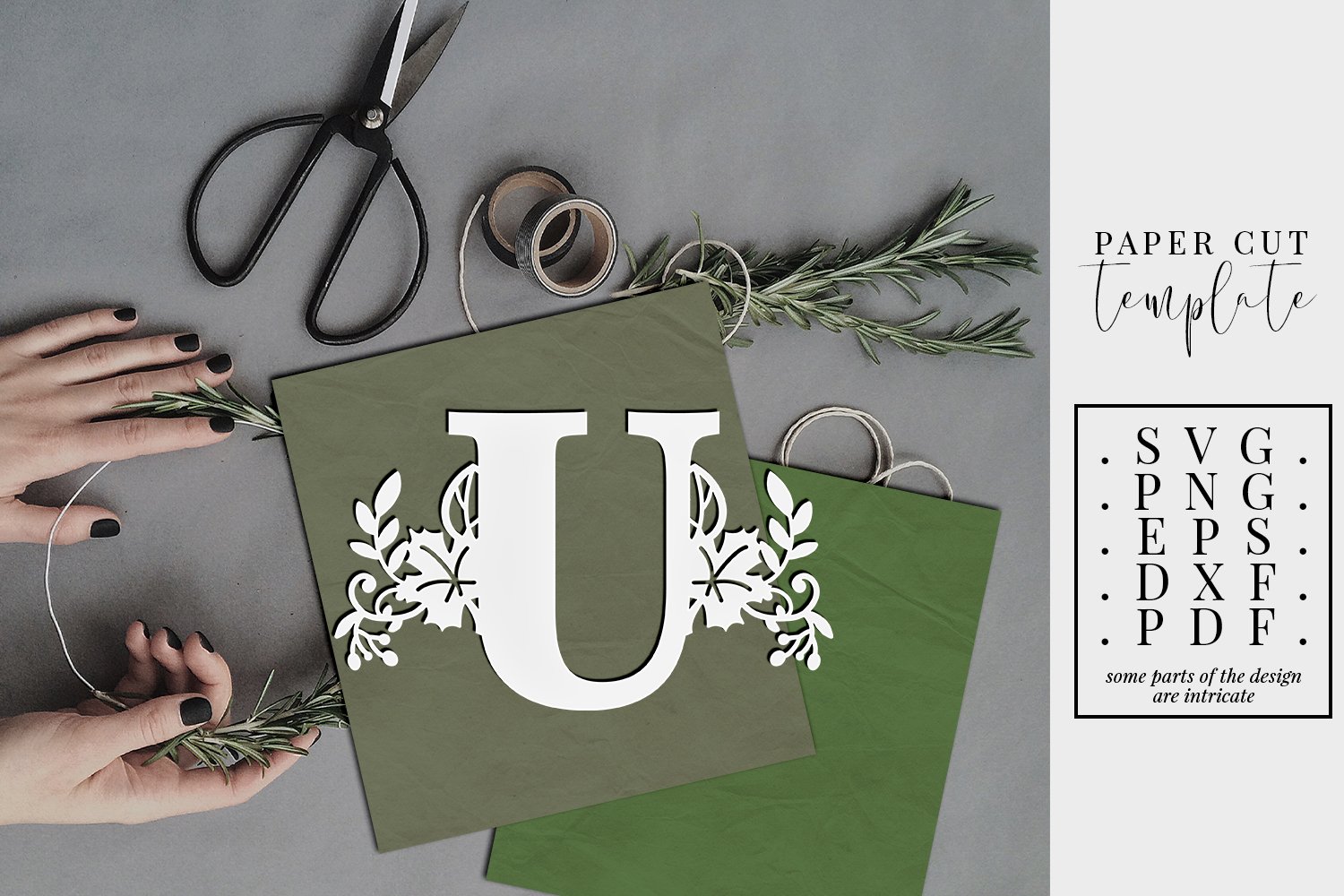 Autumn letter U, single initial paper cut template, fall SVG (824694 ...