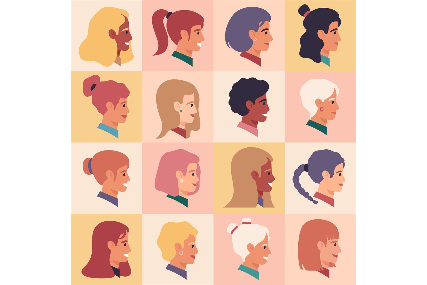 Female profile faces. Women portraits, various nationality, (1112105 ...