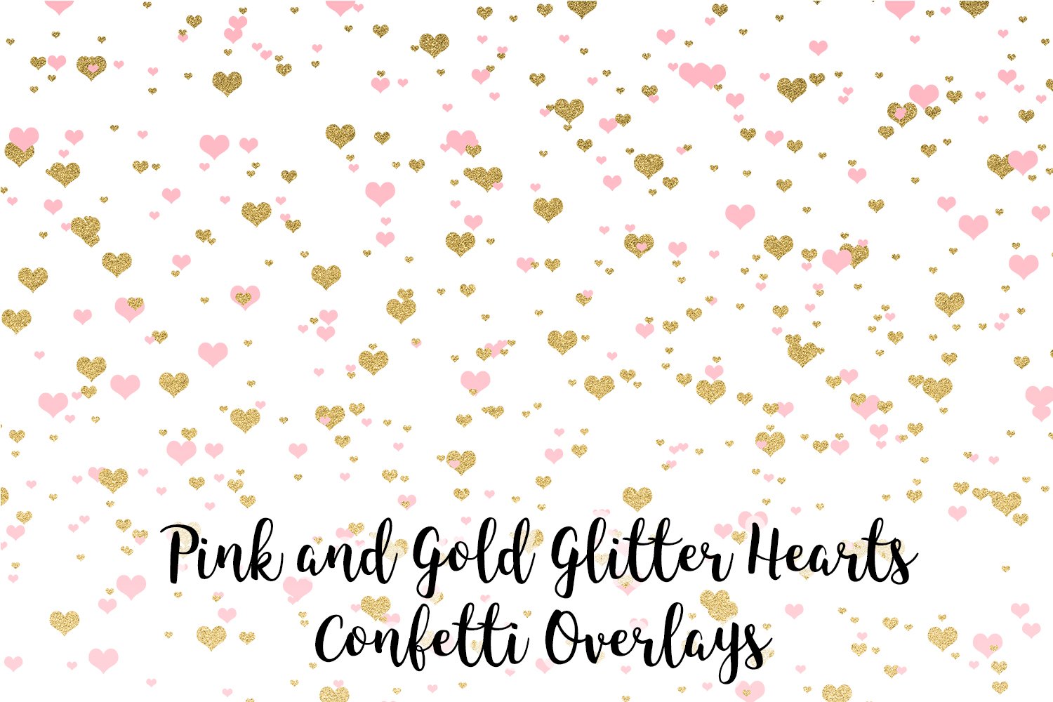 Pink and Gold Glitter Hearts Confetti Overlays, PNG (389492 ...