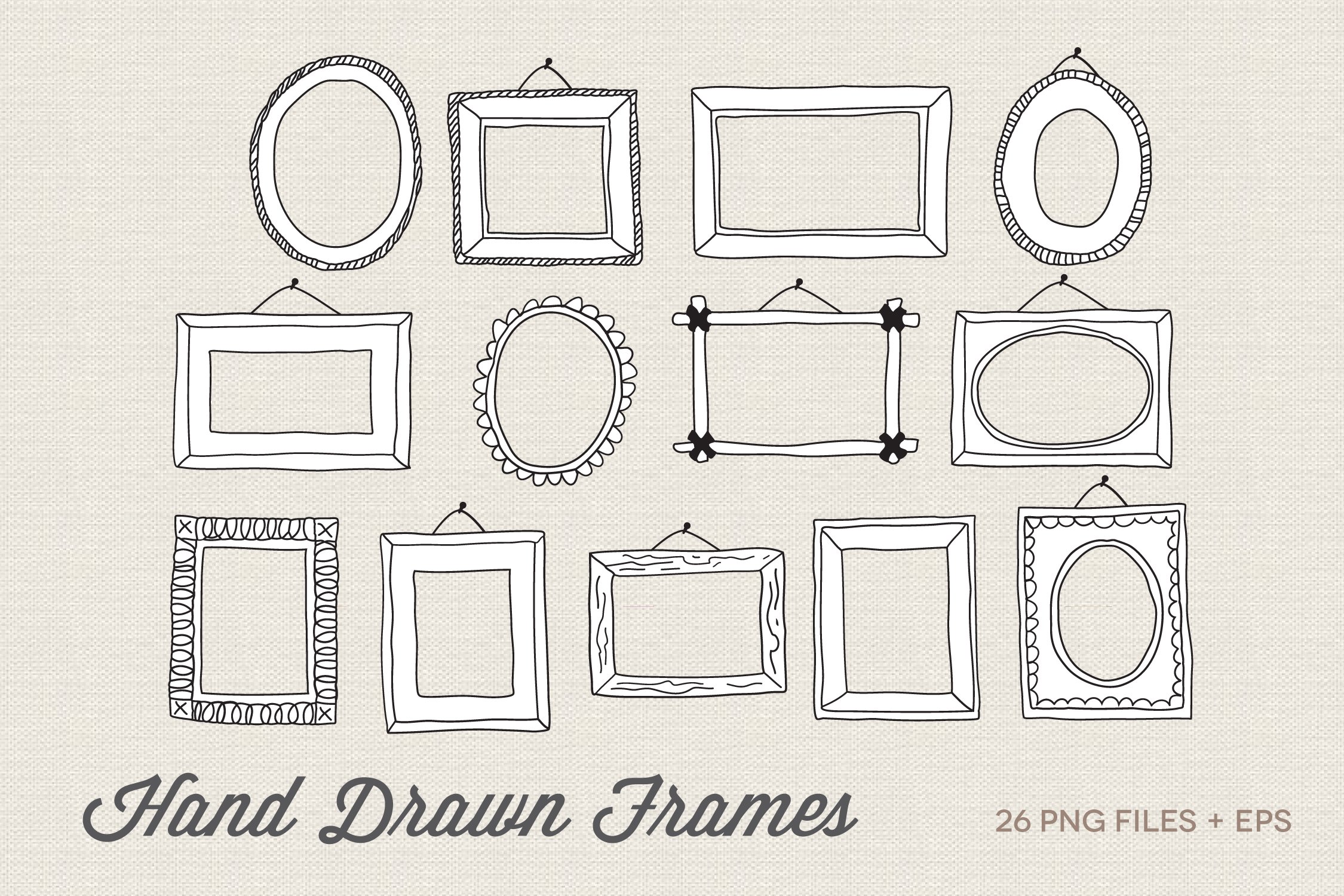 Hand Drawn Frames Vector PNG (384908) | Decorations | Design Bundles