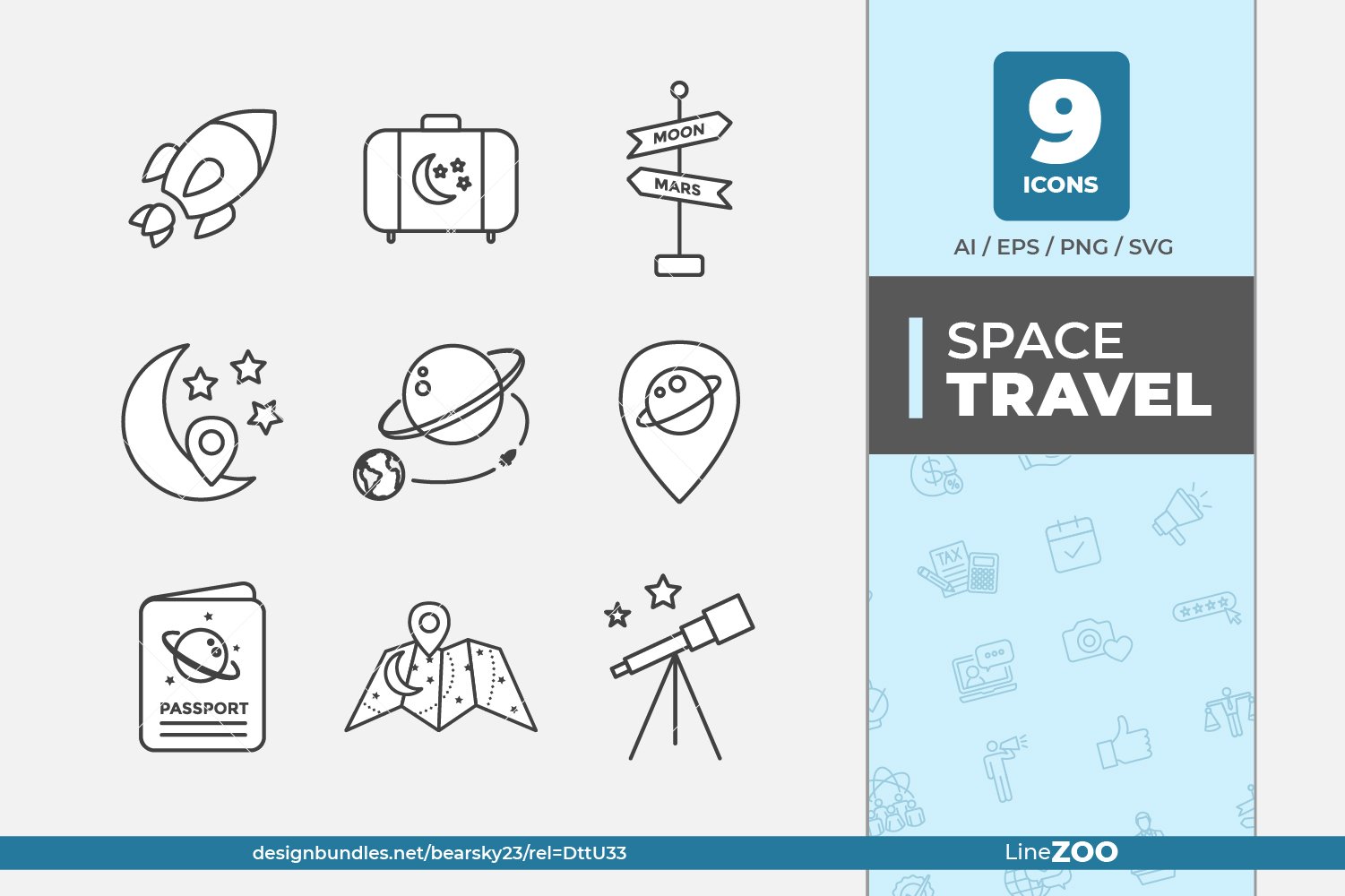 Space Travel Icon Set with spaceship, telescope, and planets (300771 ...