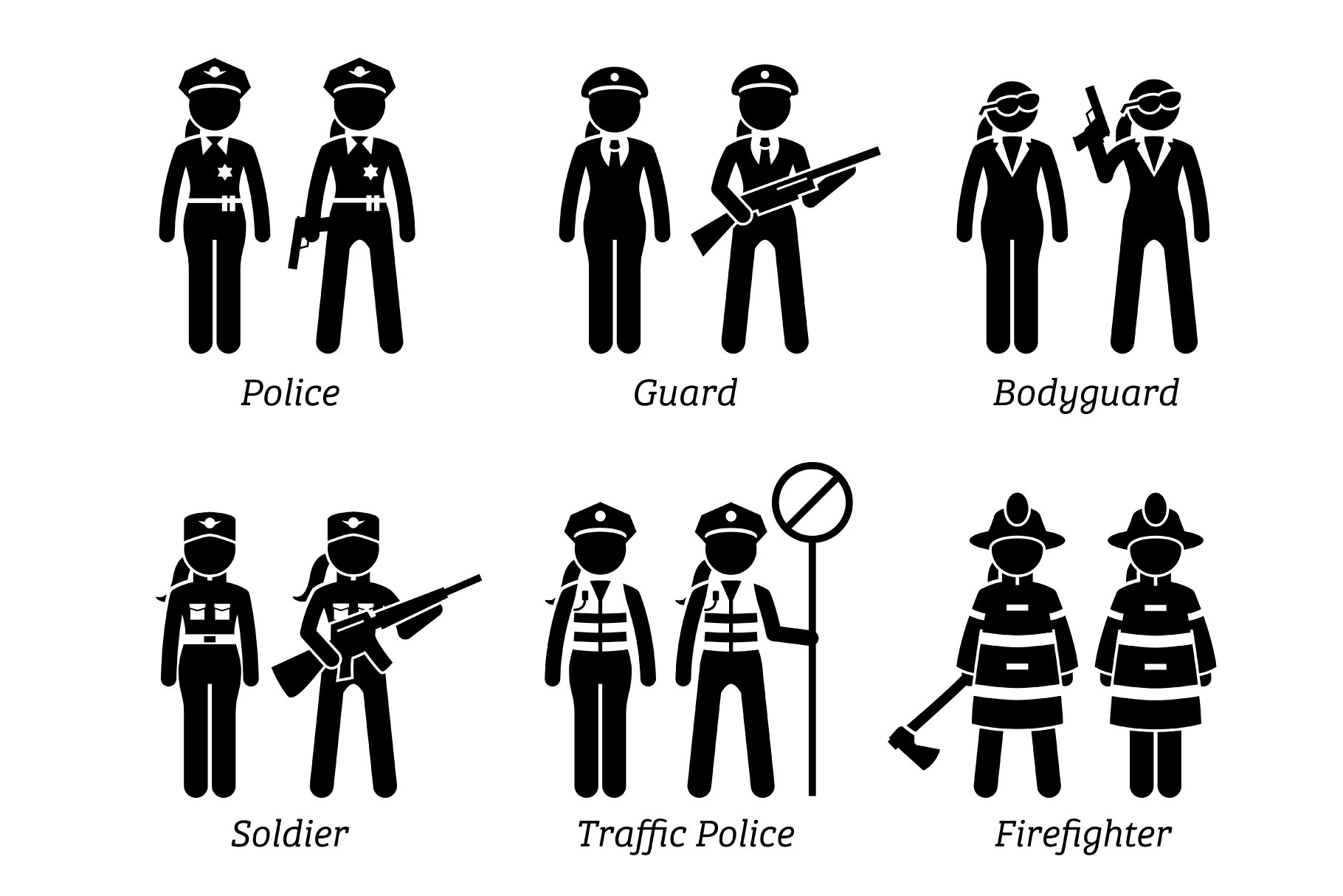 Woman Female Public Safety Jobs Occupations Stick Figures (757903 ...