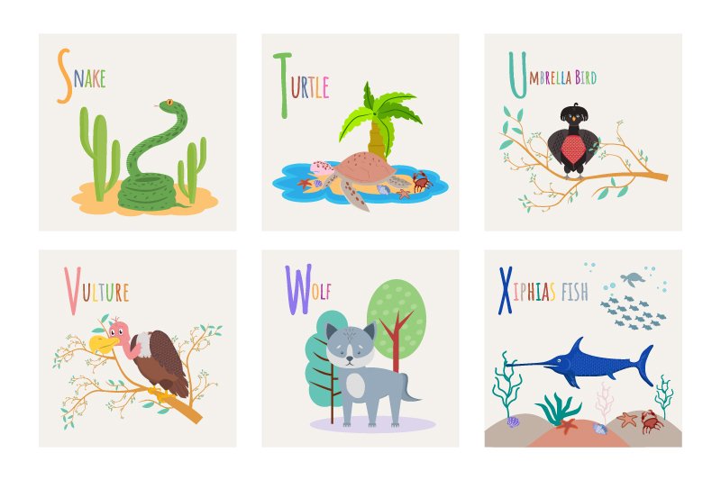 Alphabet of animals. Cute animals with latin letters (536865 ...