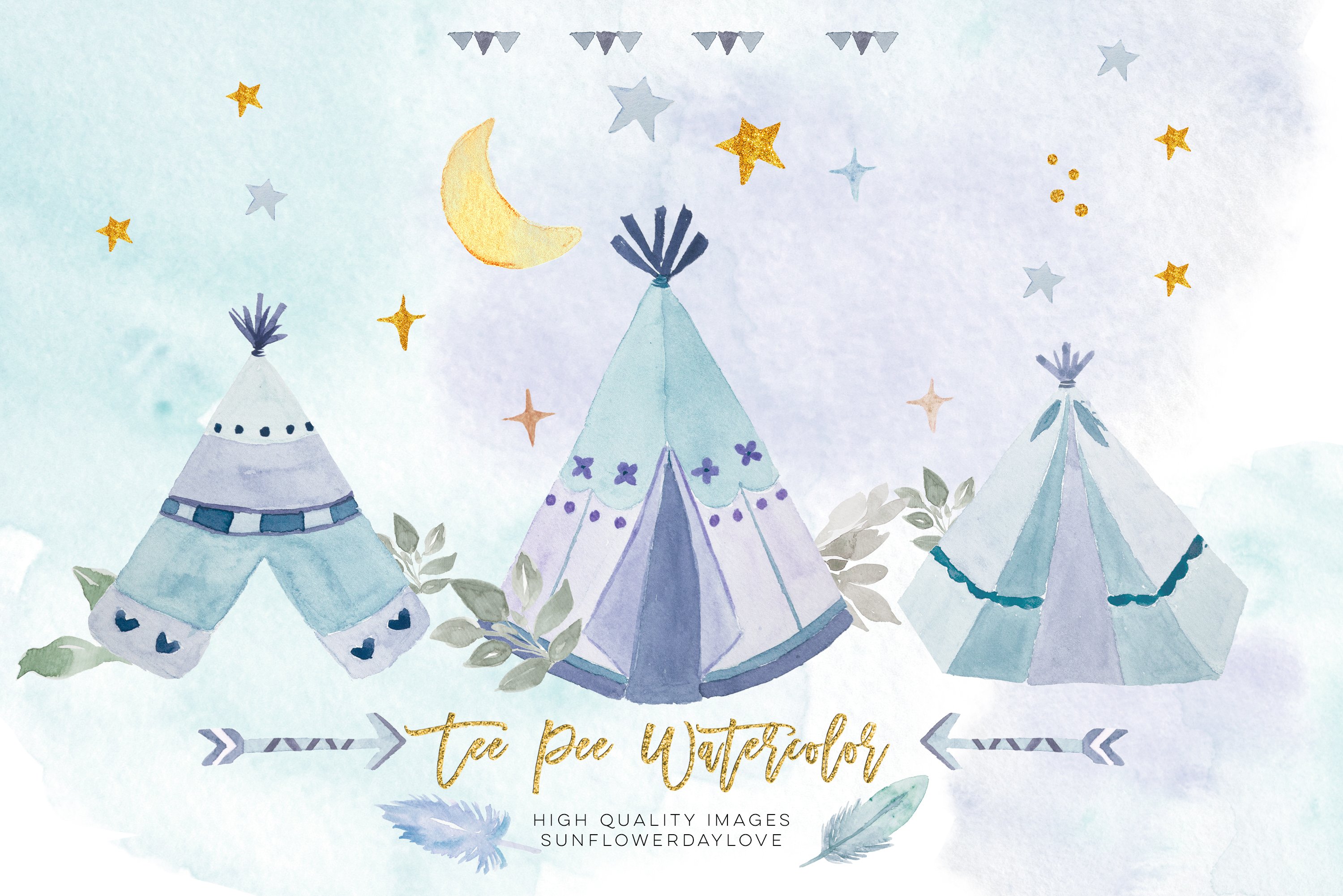 Watercolor boho teepee clip art (409725) | Illustrations | Design Bundles