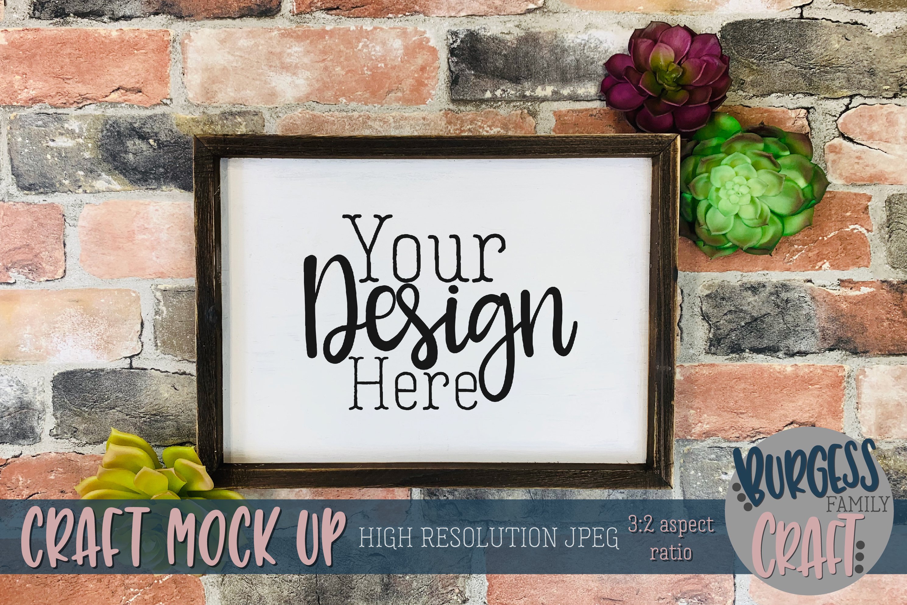 Wood sign succulents on brick Craft mock up |High Res JPEG (387667 ...
