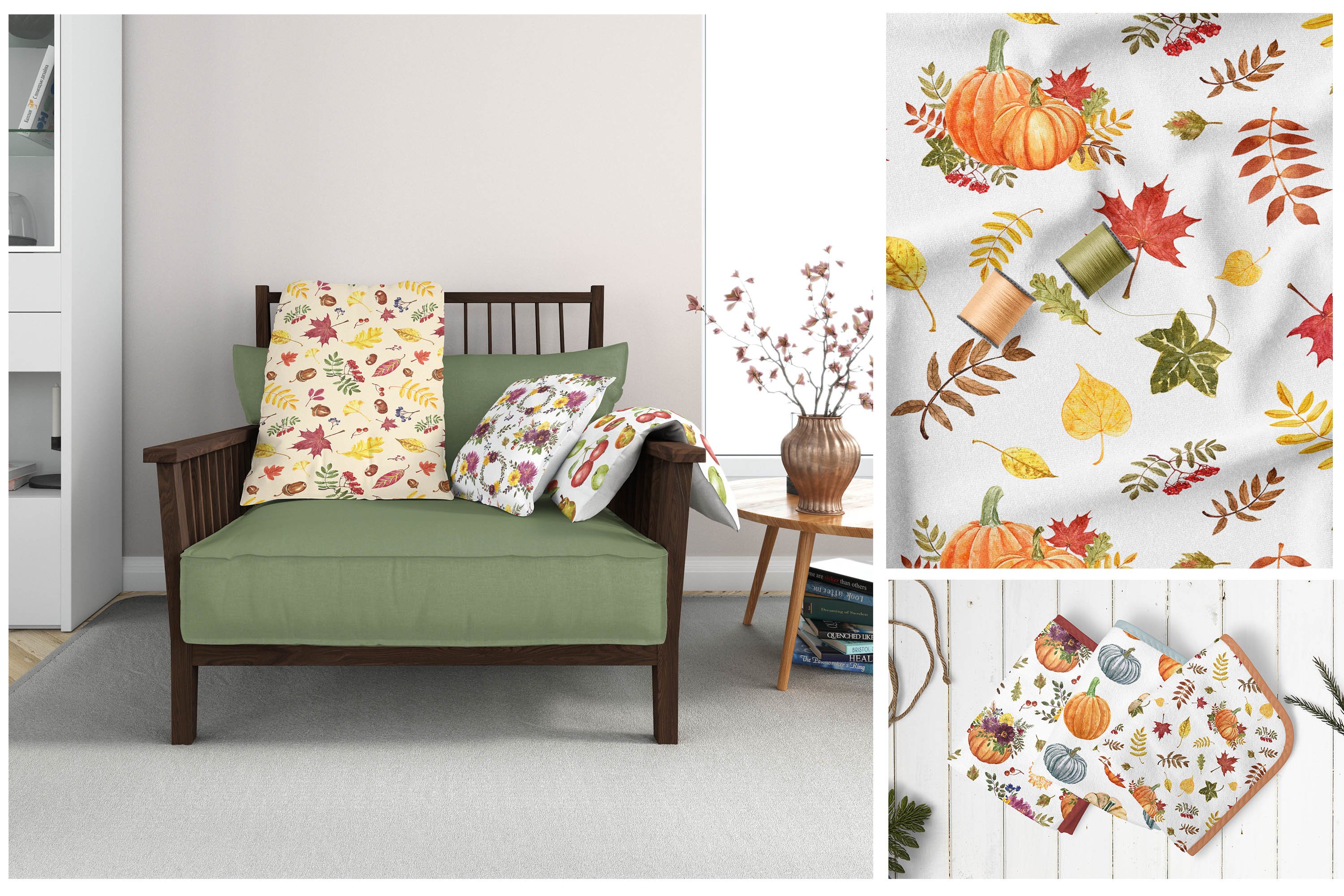 Fall Digital Paper pack Pumpkin seamless patterns Watercolor (884289 ...