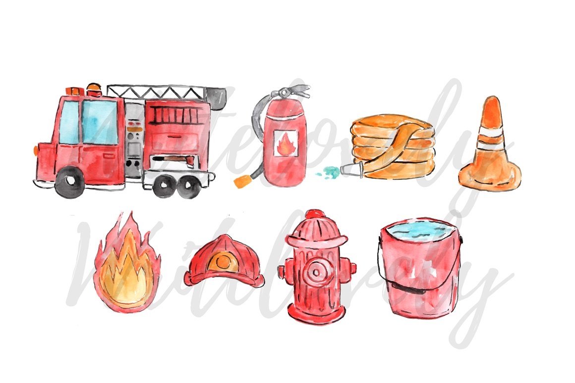 Watercolor firefighter clipart (898630) | Illustrations | Design Bundles