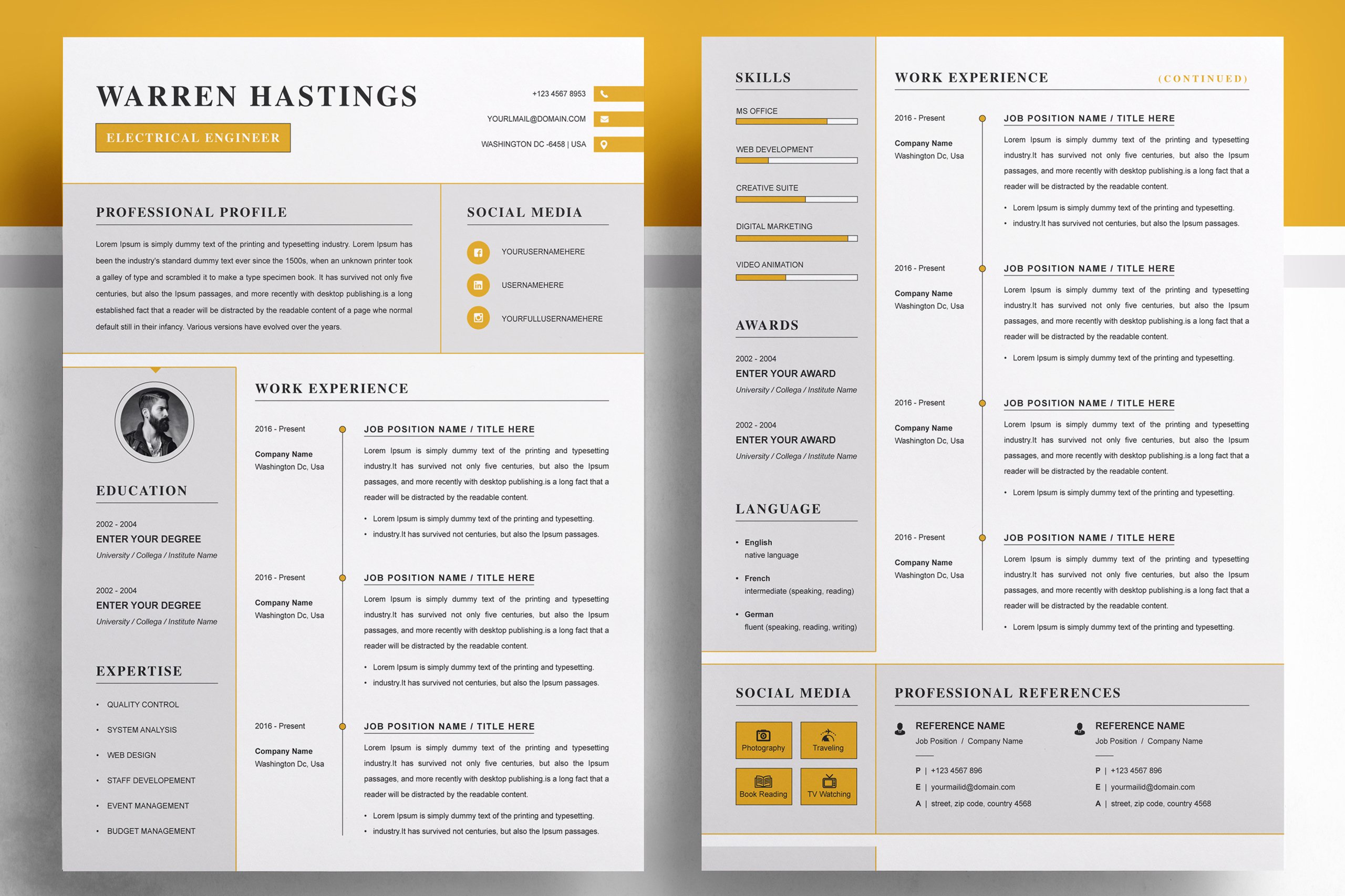 3 Pages Resume Template,MS Word (952912) | Resume Templates | Design ...