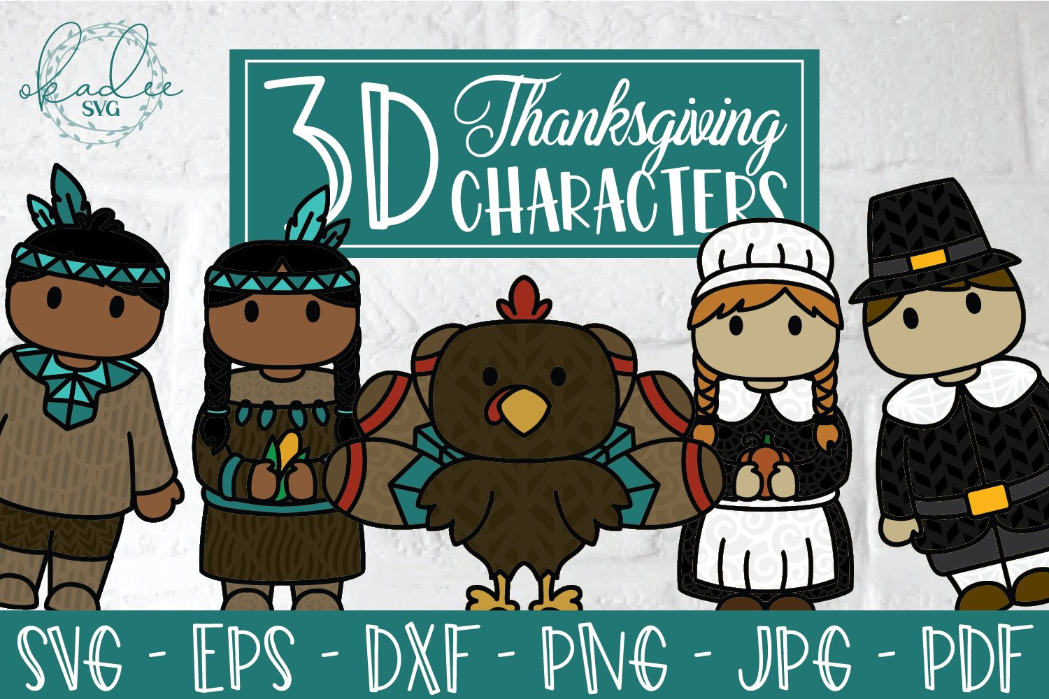 3D Thanksgiving Characters SVG, Papercut Turkey, Pilgrim DXF (1031640 ...