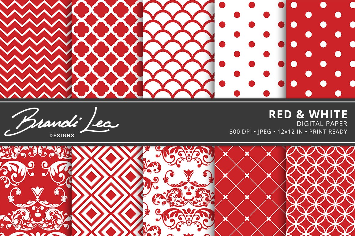 Red & White Digital Paper Pack (26940) | Backgrounds | Design Bundles
