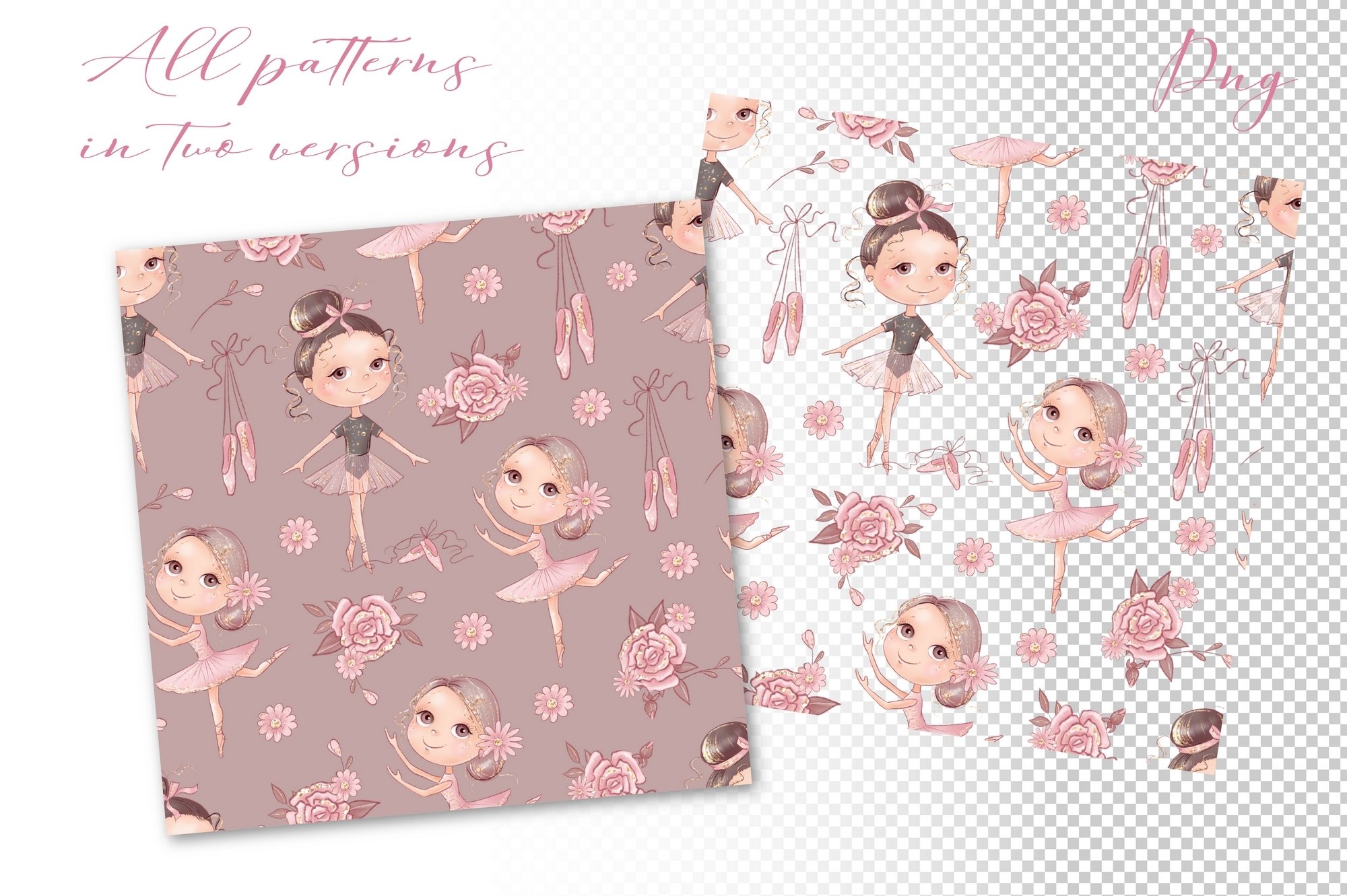 Set of seamless patterns Cute Ballerina