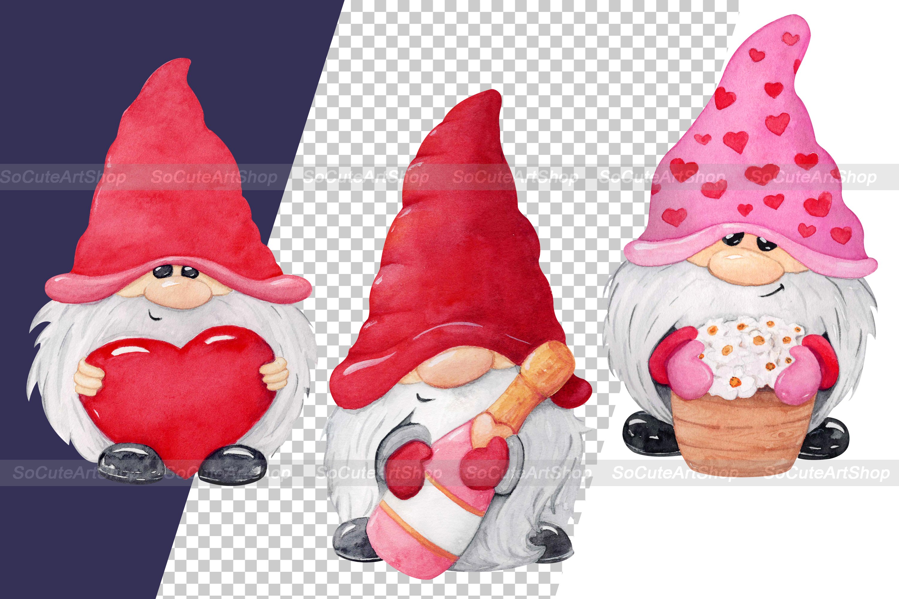 Valentines gnome png clipart, Watercolor Valentine clipart (1145508 ...
