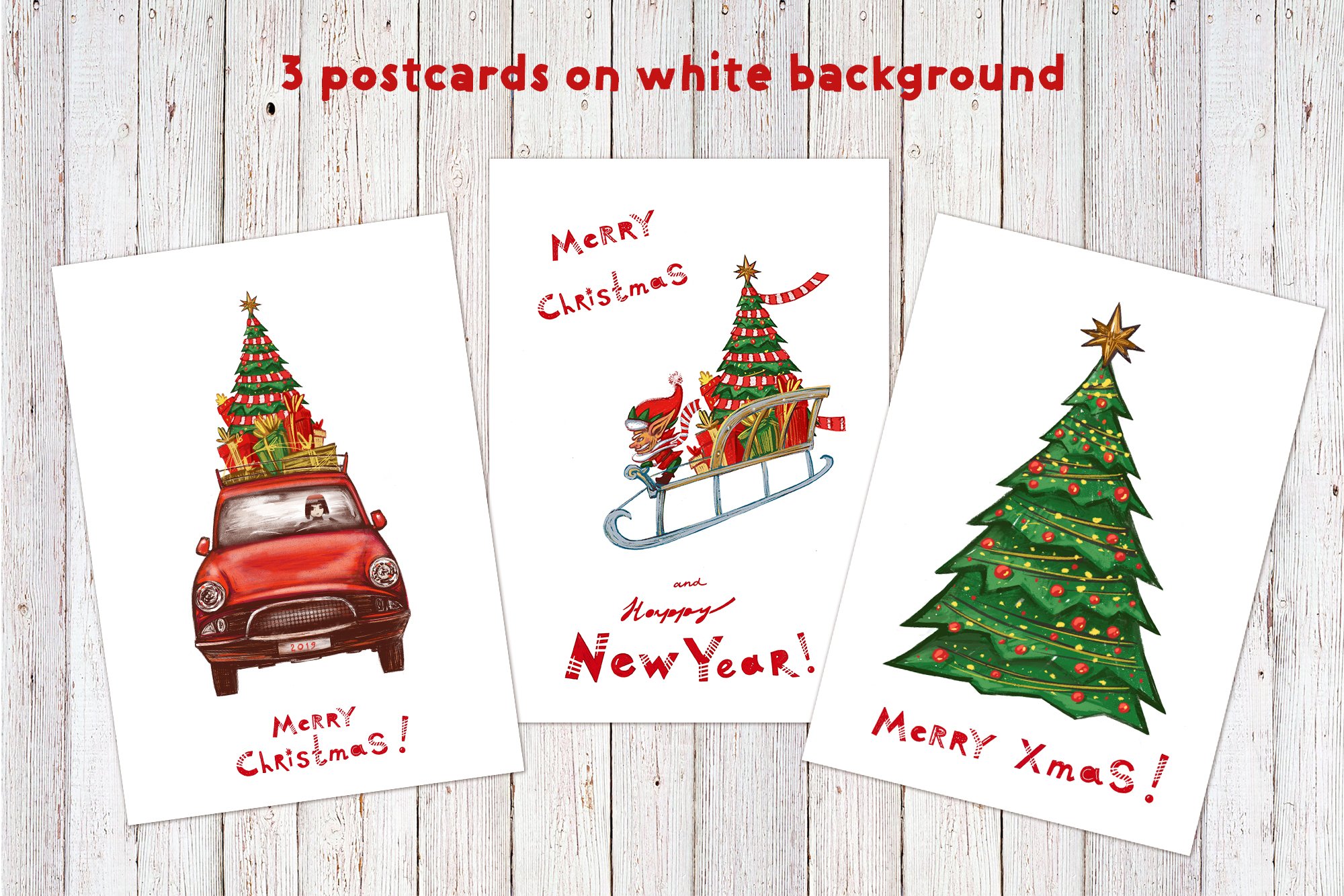 Christmas set of clipart, cards and lettering (175970) | Illustrations ...