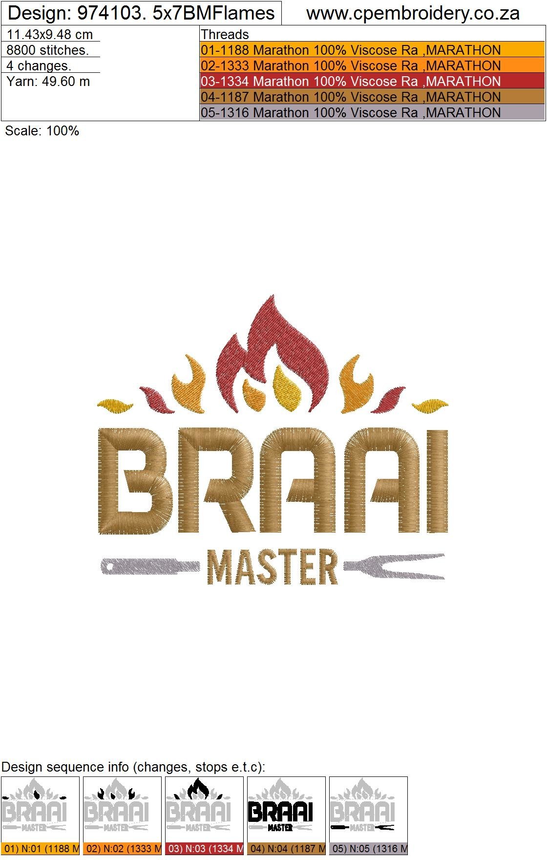 Braai BBQ Master Flamed Embroidery Download Design (122928 ...