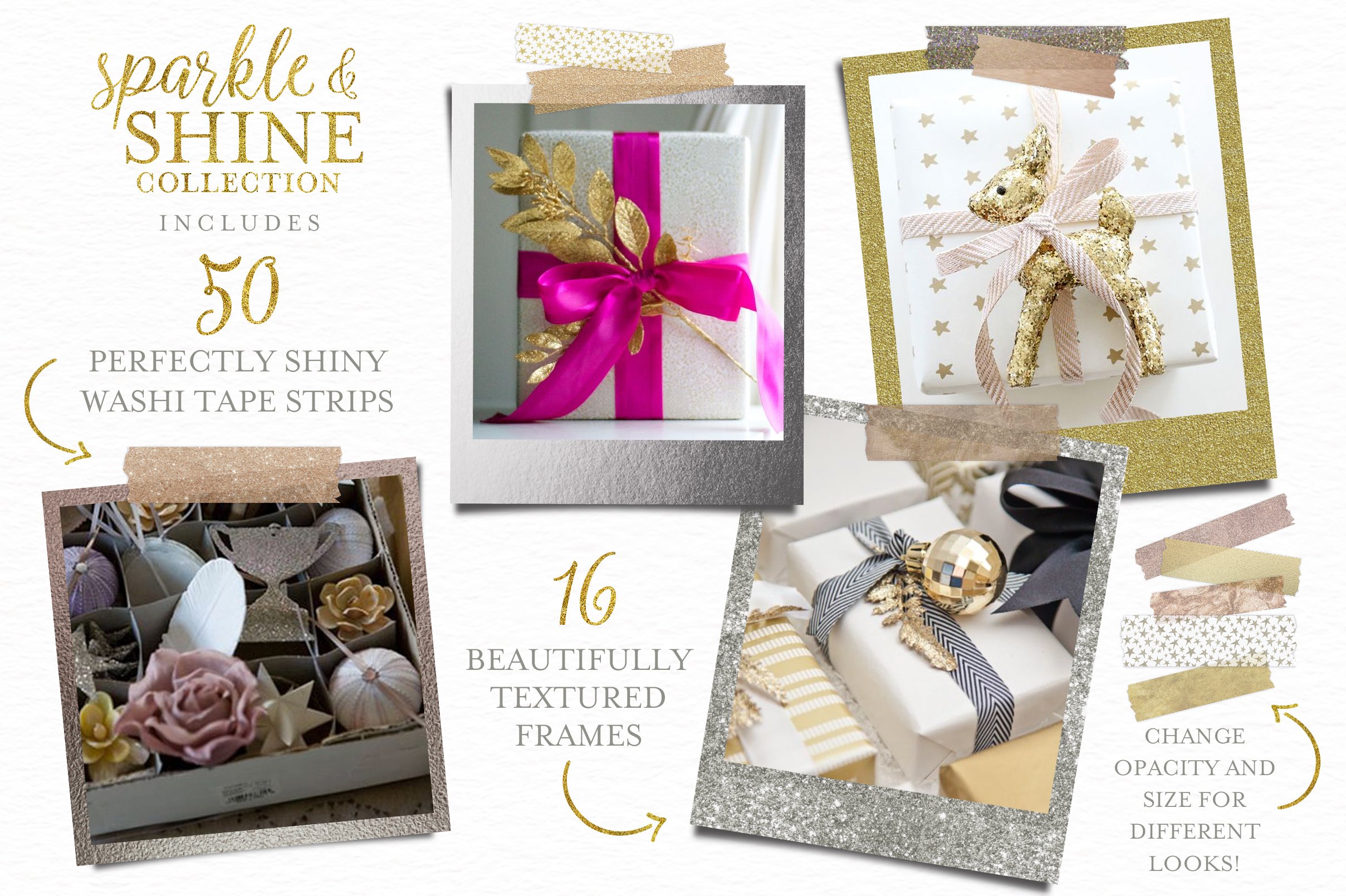 Glitter Washi Tape and Frames (84721) | Web Elements | Design Bundles