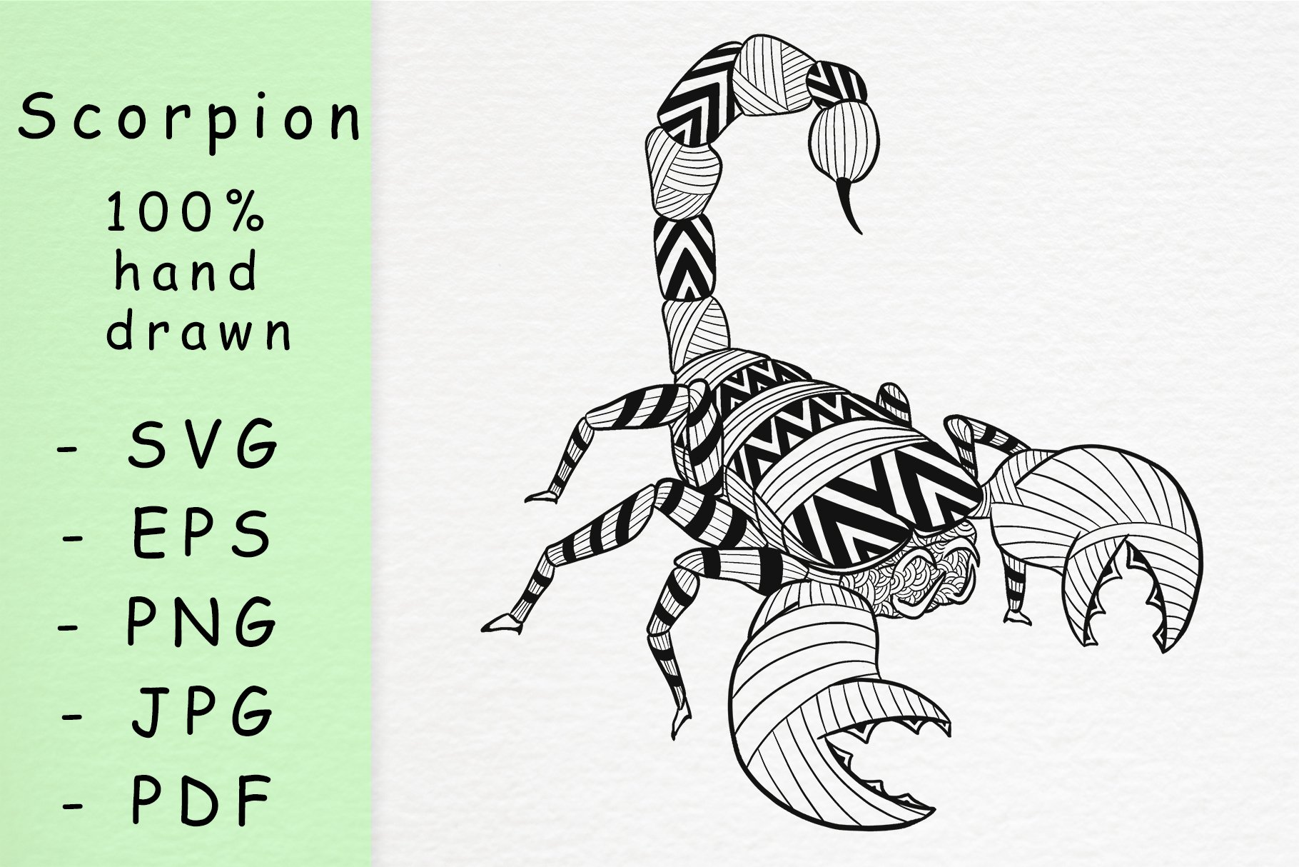 Hand drawn scorpion with patterns