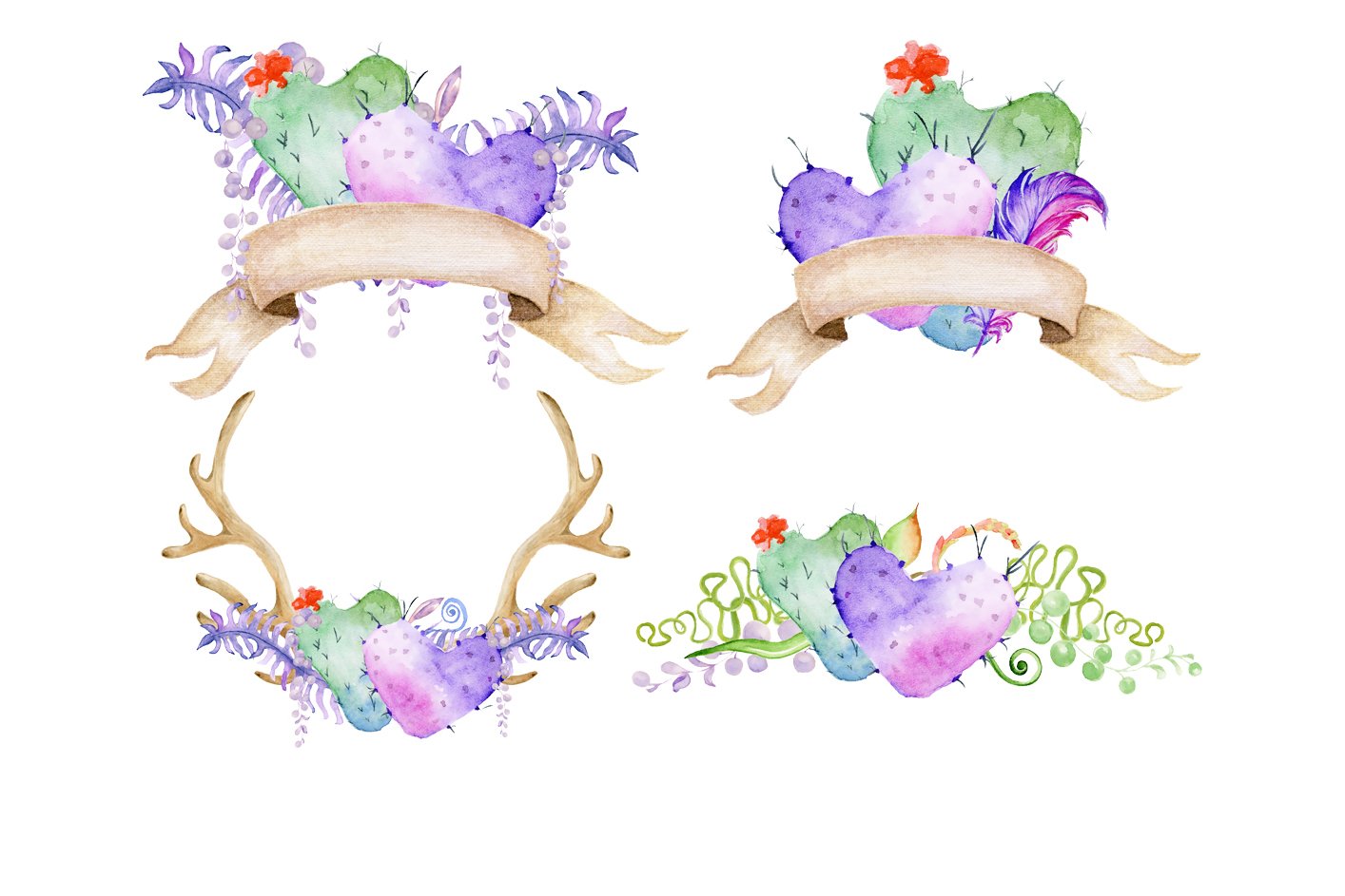 Watercolor Boho Cactus ClipArt (17393) | Illustrations | Design Bundles