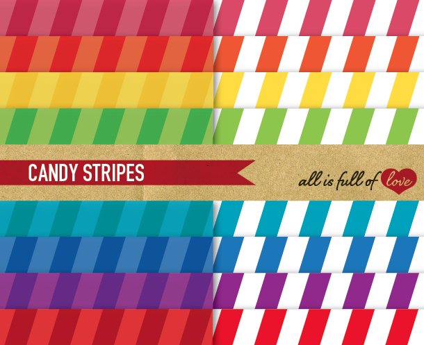 Candy Stripes Pattern Rainbow Digital Paper Backgrounds (26267 ...