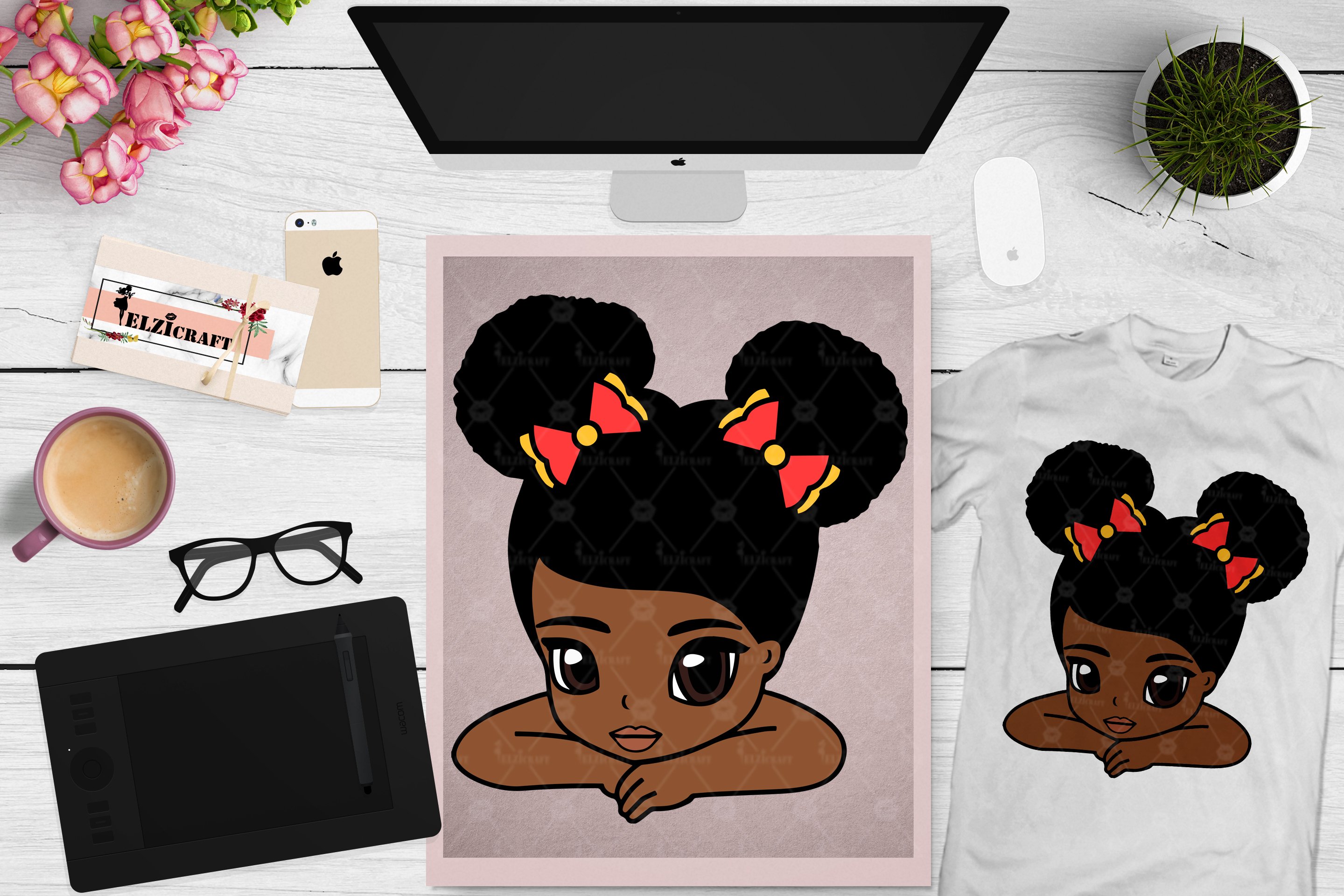 Cute Afro Peeking Girl, Ribbons, Black Girl SVG Cut File (987846) | Cut ...