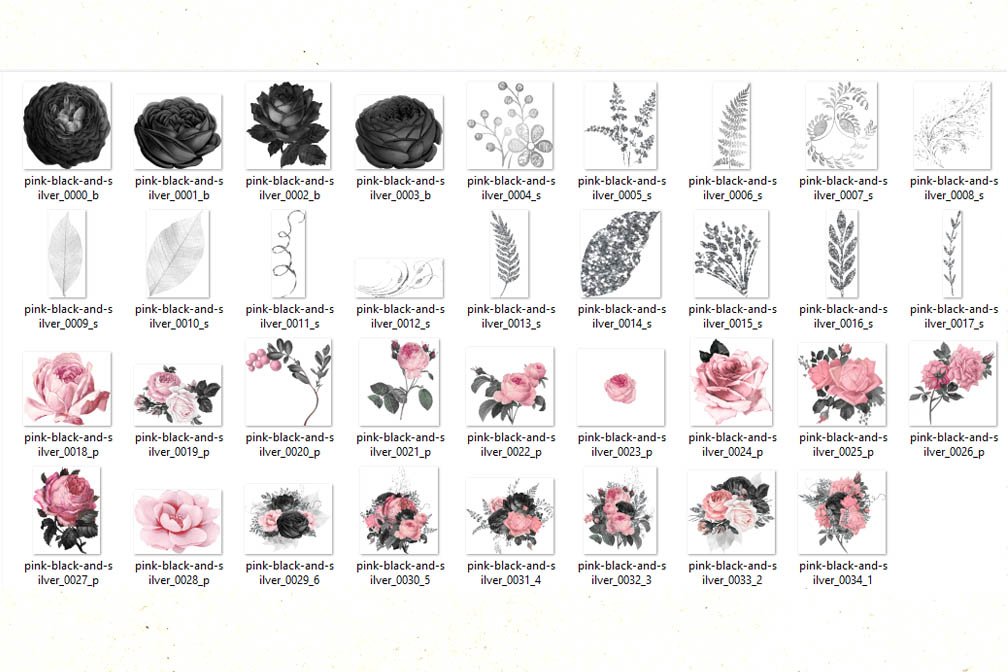 Black Pink and Silver Floral Clipart (152435) | Illustrations | Design ...