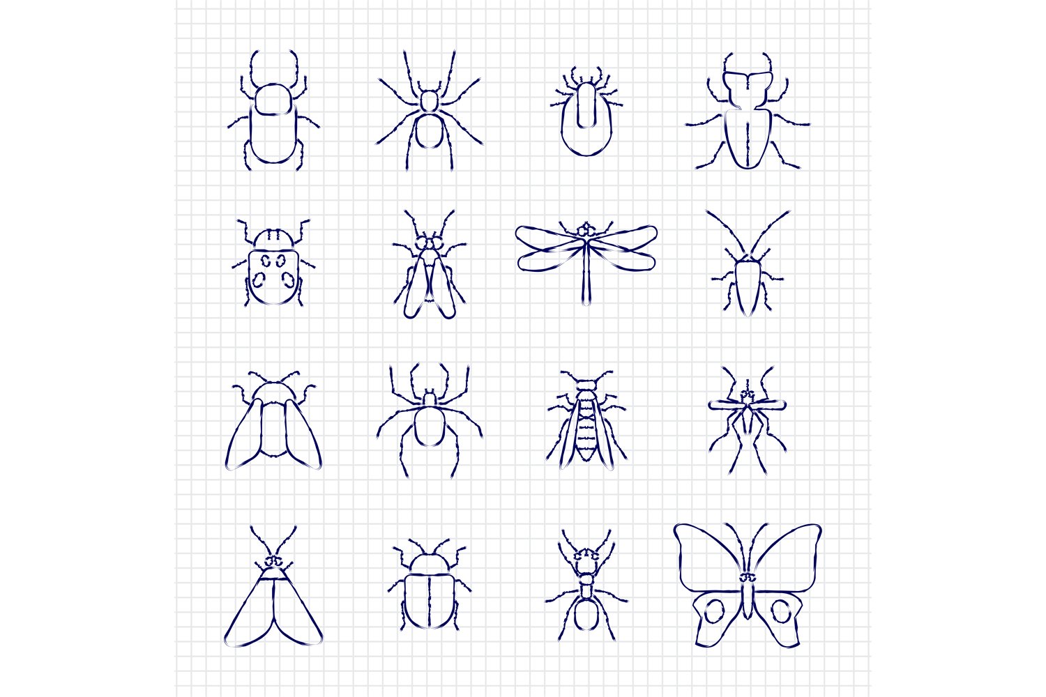 Sketch drawing line insect icons collection (909146) | Icons | Design ...