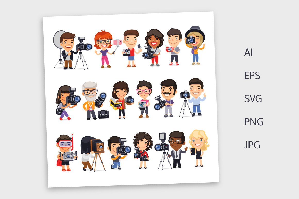 Photographers Cartoon Characters (248112) | Illustrations | Design Bundles