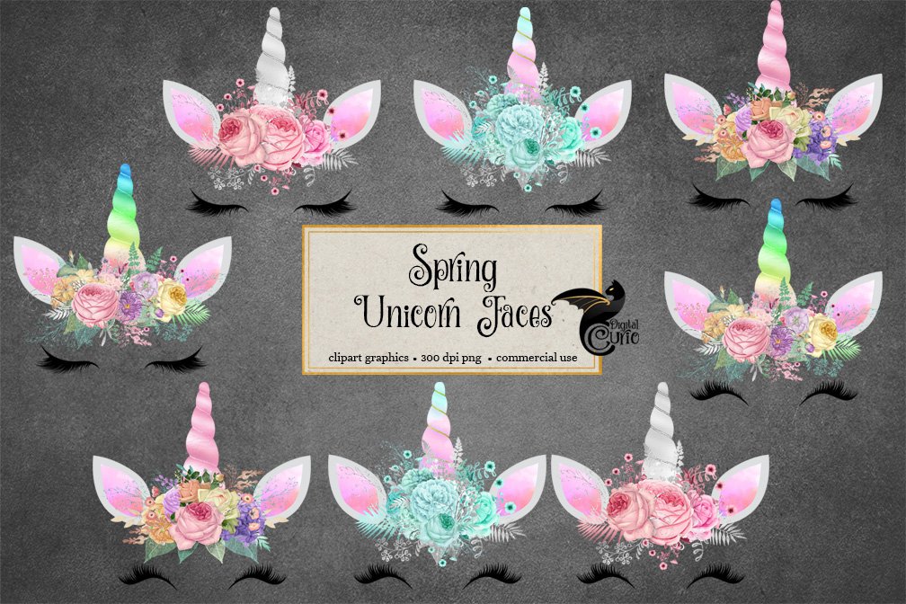 Spring Unicorn Face Clipart (77688) | Illustrations | Design Bundles