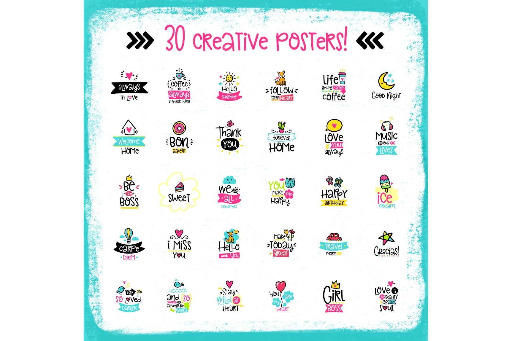 30 Funny Lettering Cards Collection (11354) | Card Making | Design Bundles